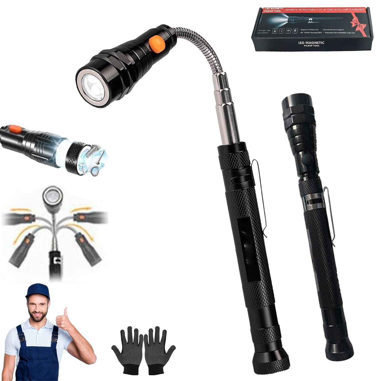 Telescoping Magnetic Pickup Tool w/ LED Light - 22" Extendable ...