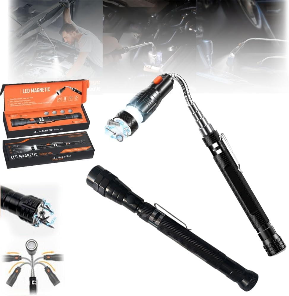 Telescoping Magnetic Pickup Tools, LED Extendable Flexible Flashlight ...