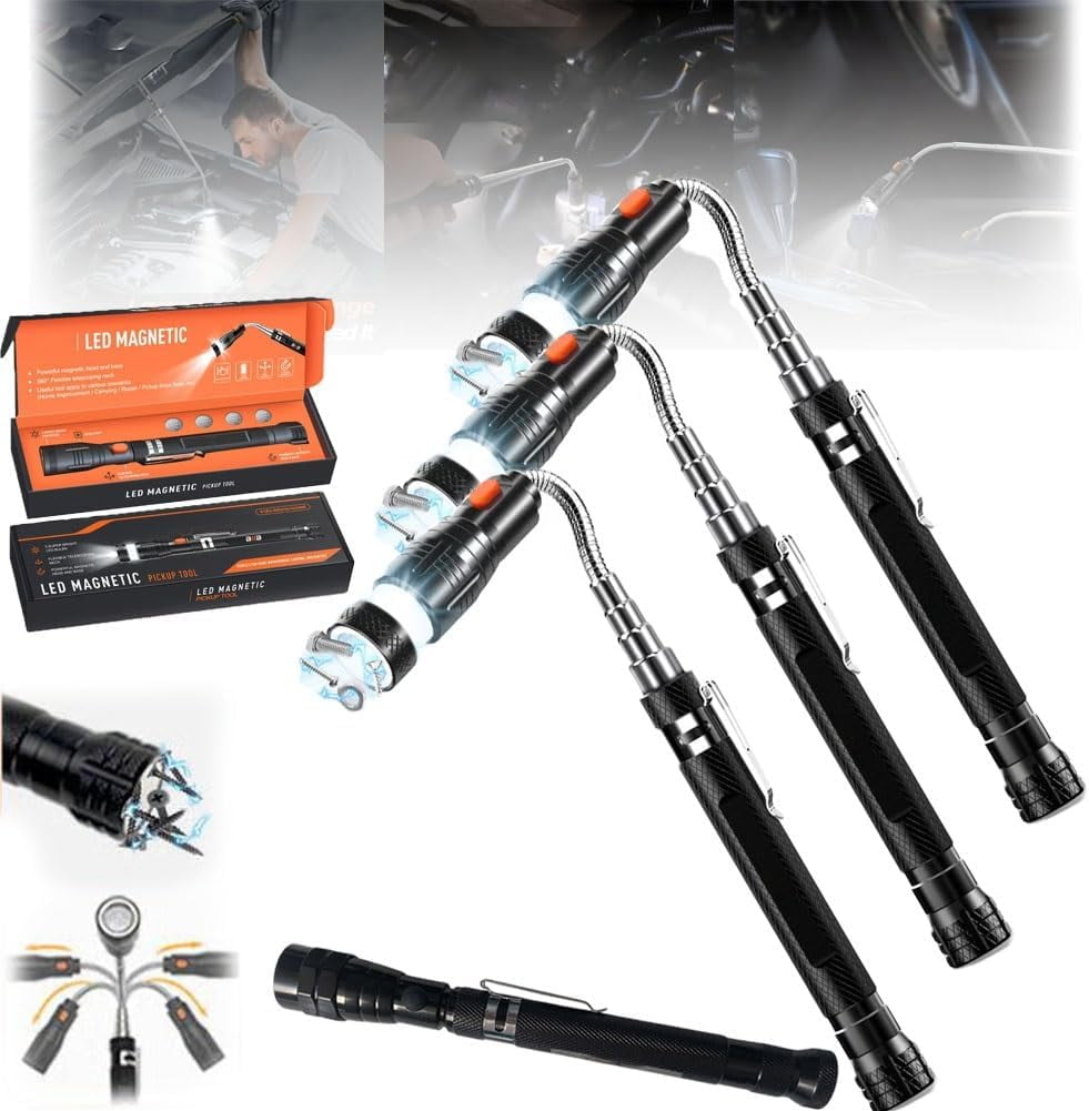 Telescoping Magnetic Pickup Tools, LED Extendable Flexible Flashlight ...