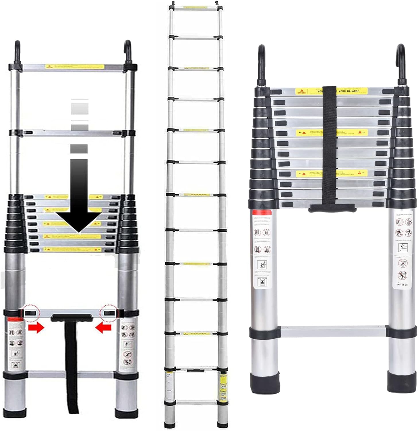 Telescoping Multi Ladder 16.4 FT Aluminum 5m Telescopic Ladder Extension Ladder with Detachable ...