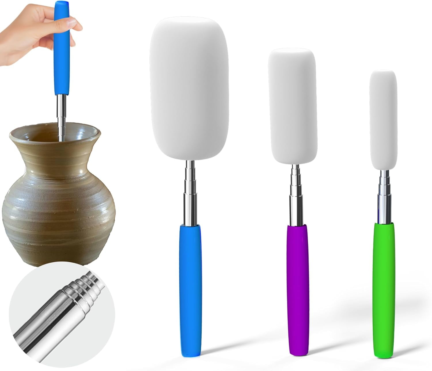 Telescoping Sponge Stick for Pottery, 27 Inches Long Pottery Sponges ...