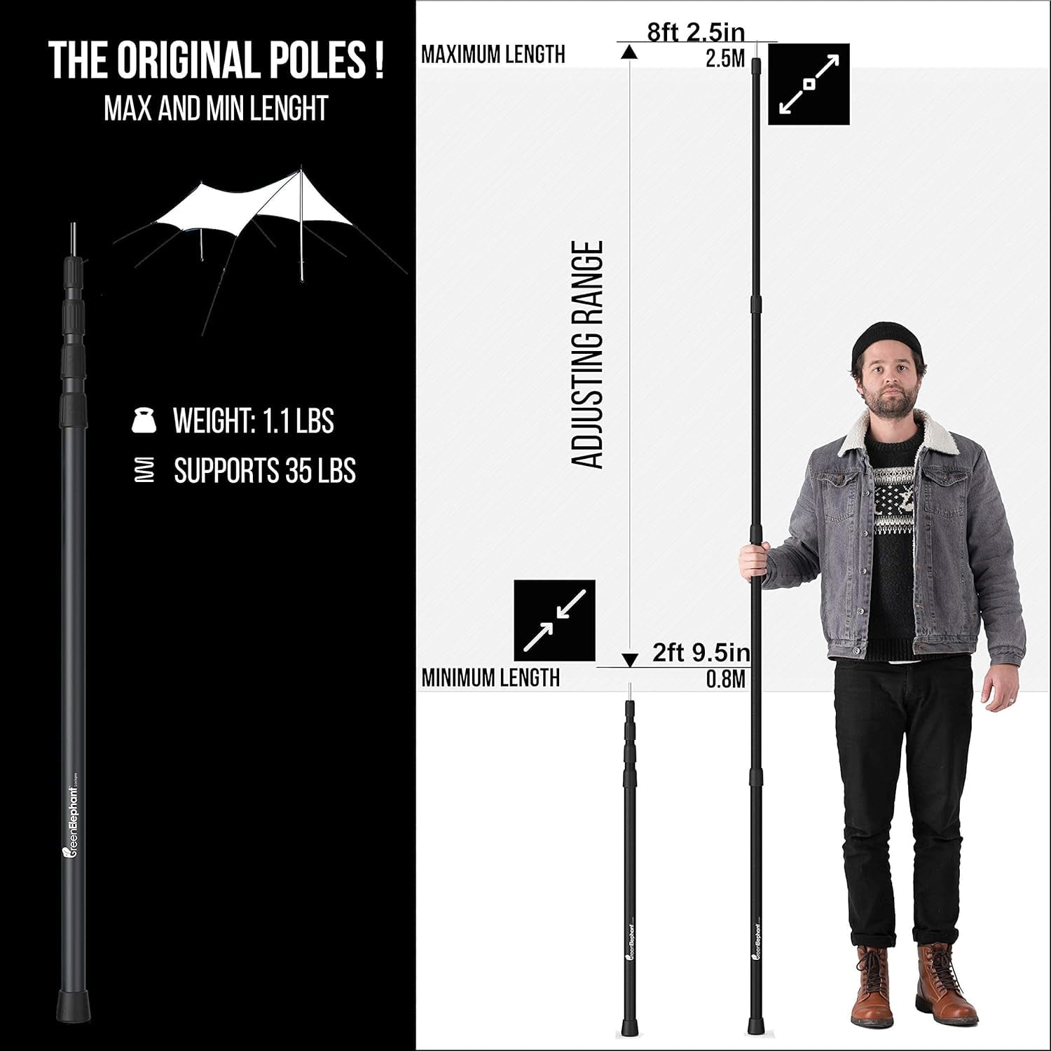 Telescoping Tarp Poles Set of 2 – Adjustable Aluminum Rods for Tents ...