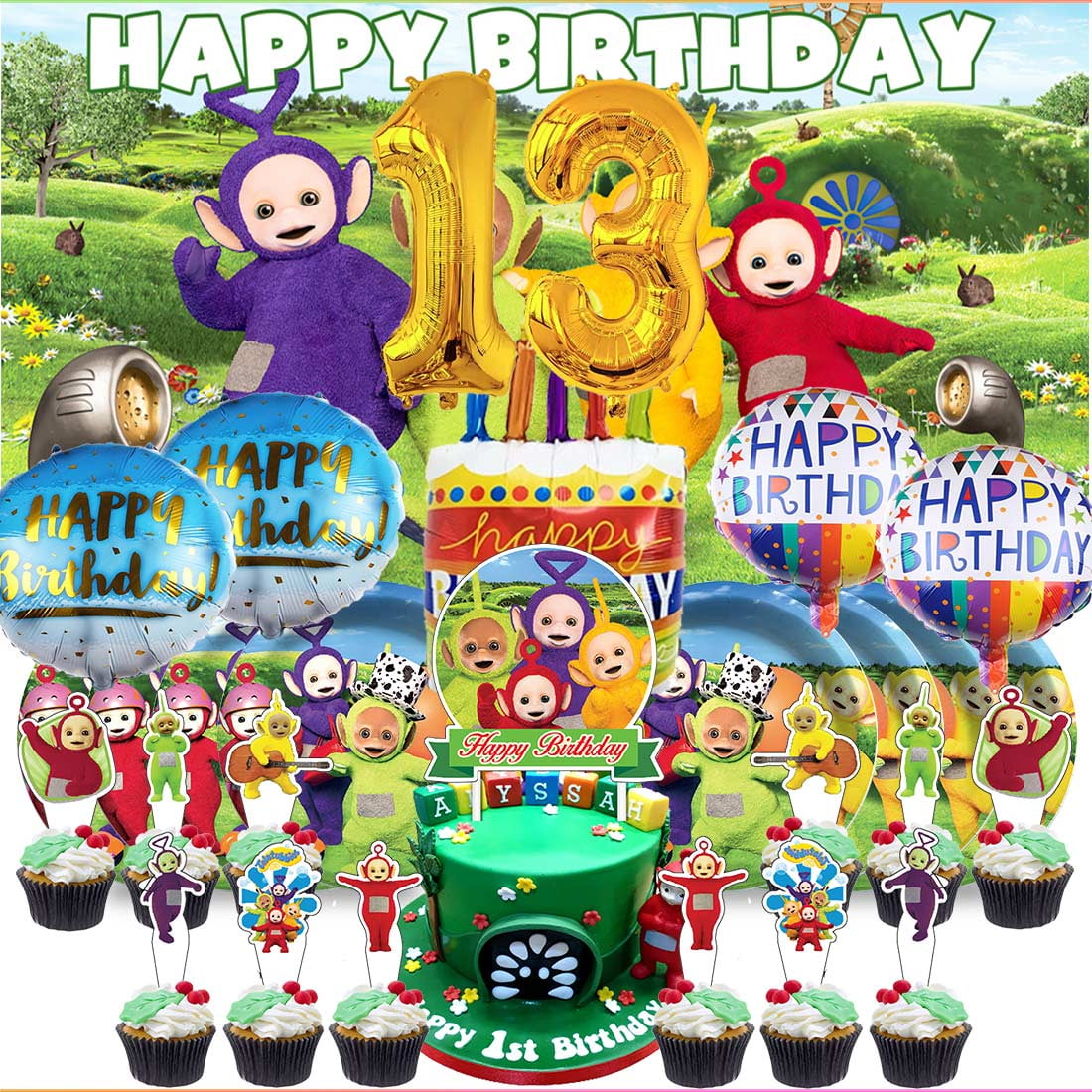 Teletubbies 13th Tableware Balloons Cake Toppers Backdrop Banner ...