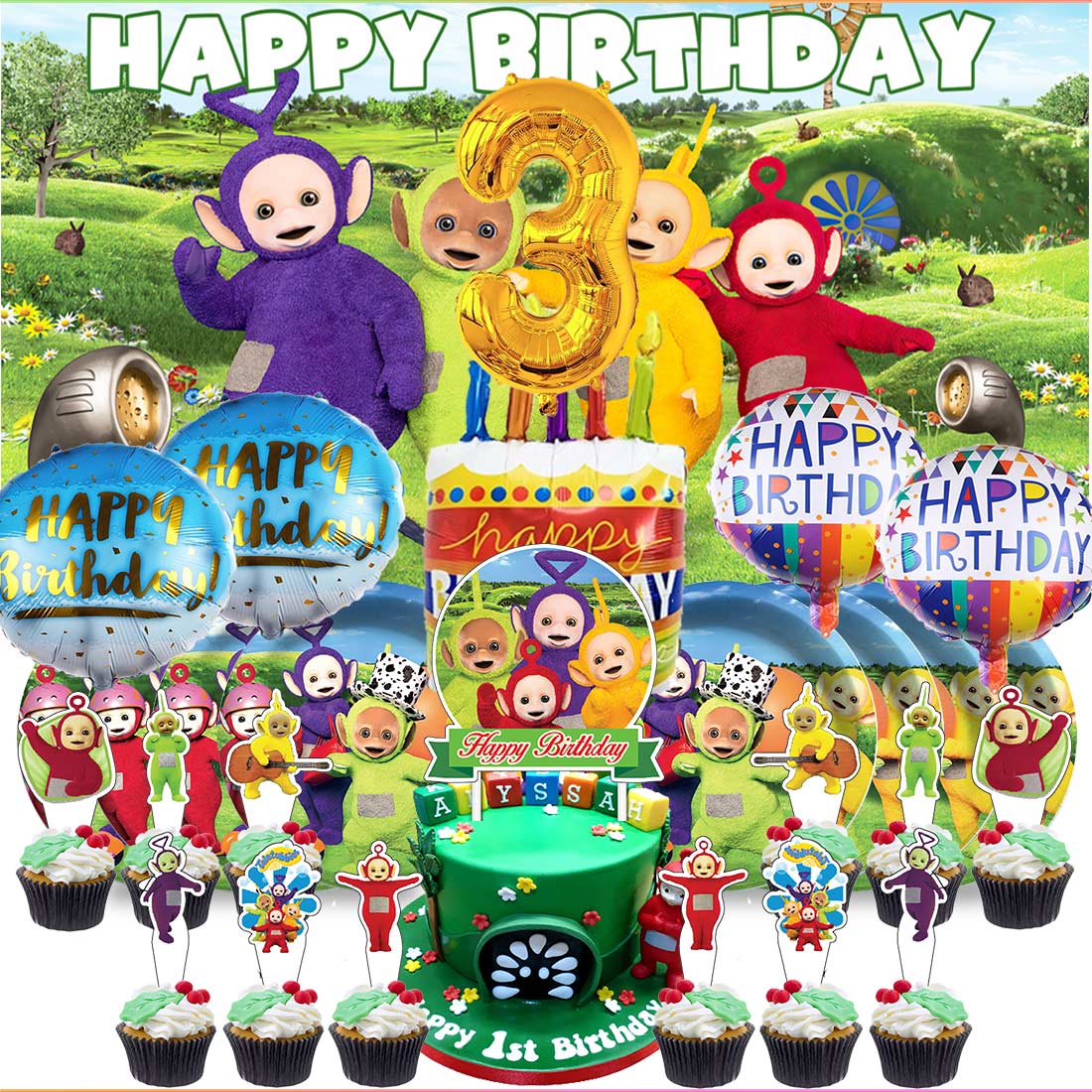 Teletubbies 3rd Tableware Balloons Cake Toppers Backdrop Banner ...