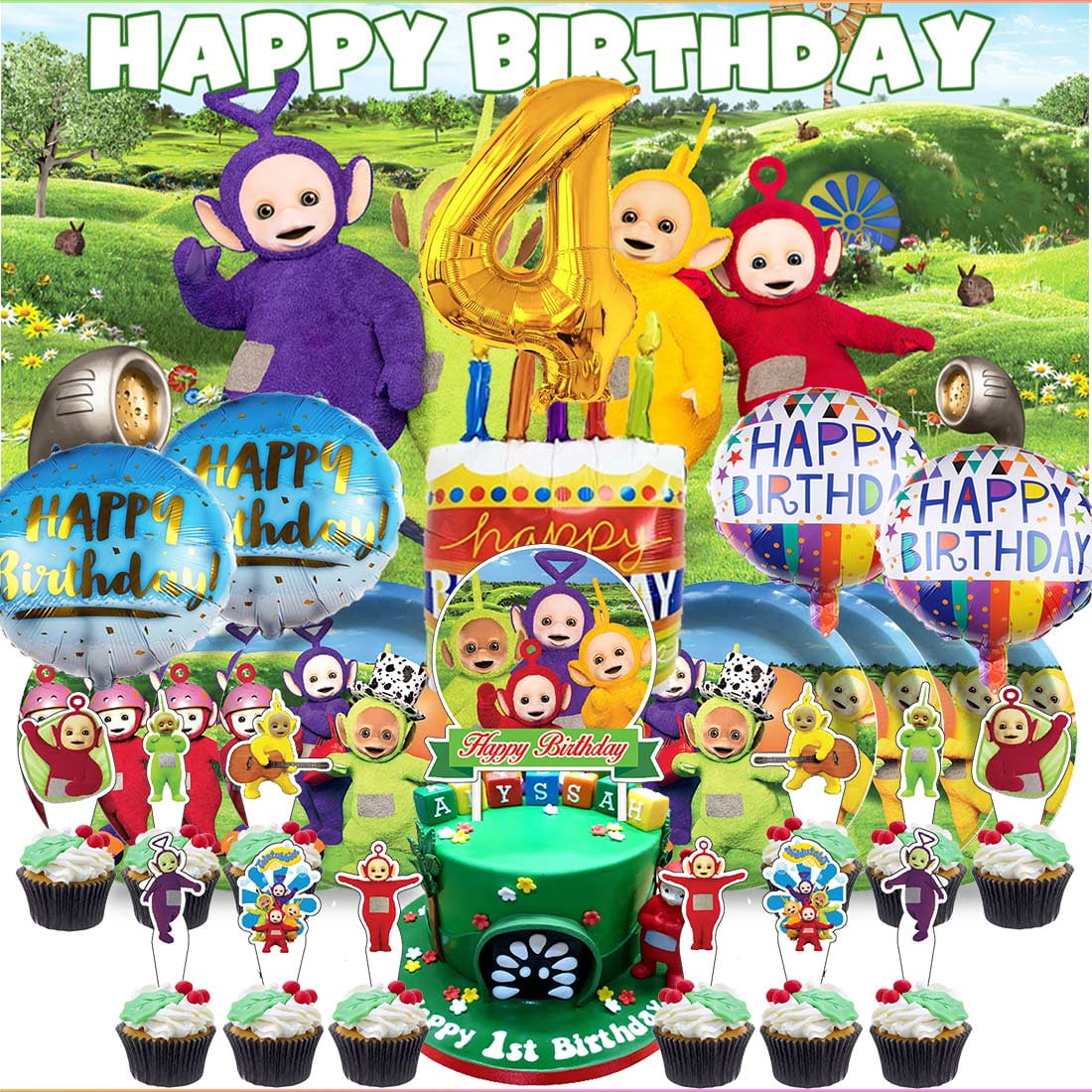 Teletubbies 4th Tableware Balloons Cake Toppers Backdrop Banner ...