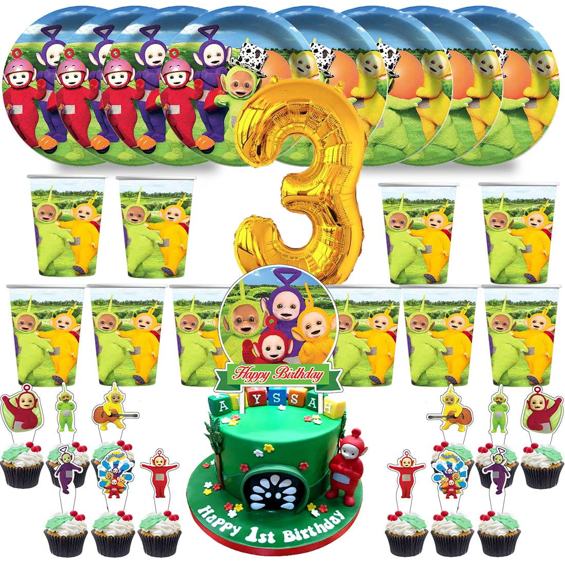 Teletubbies Birthday 3rd Cups Party Supplies Plates Fans Decorations ...