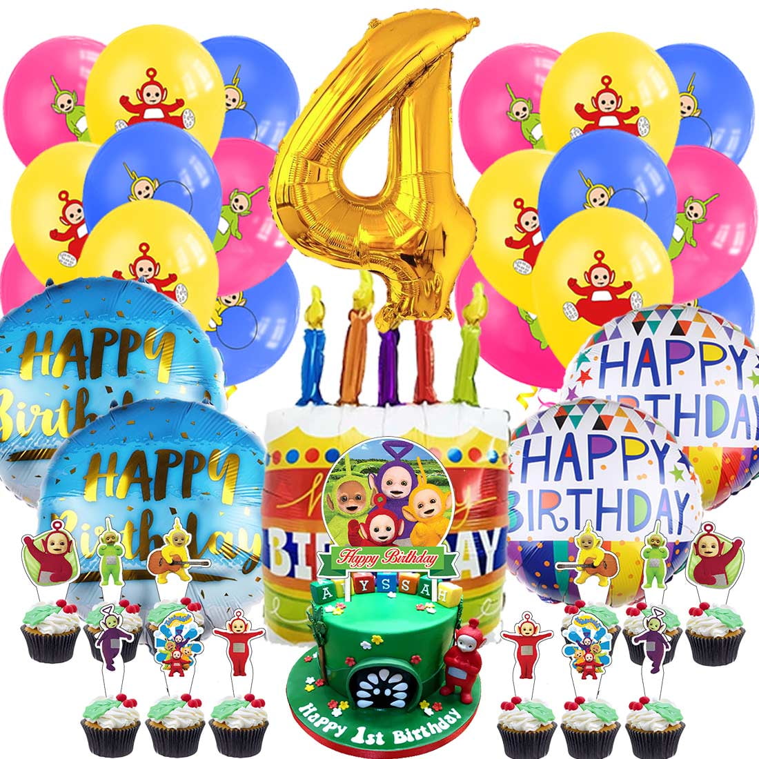 Teletubbies Party Supplies 4th Decor Kit Balloons Birthday Cake Topper ...