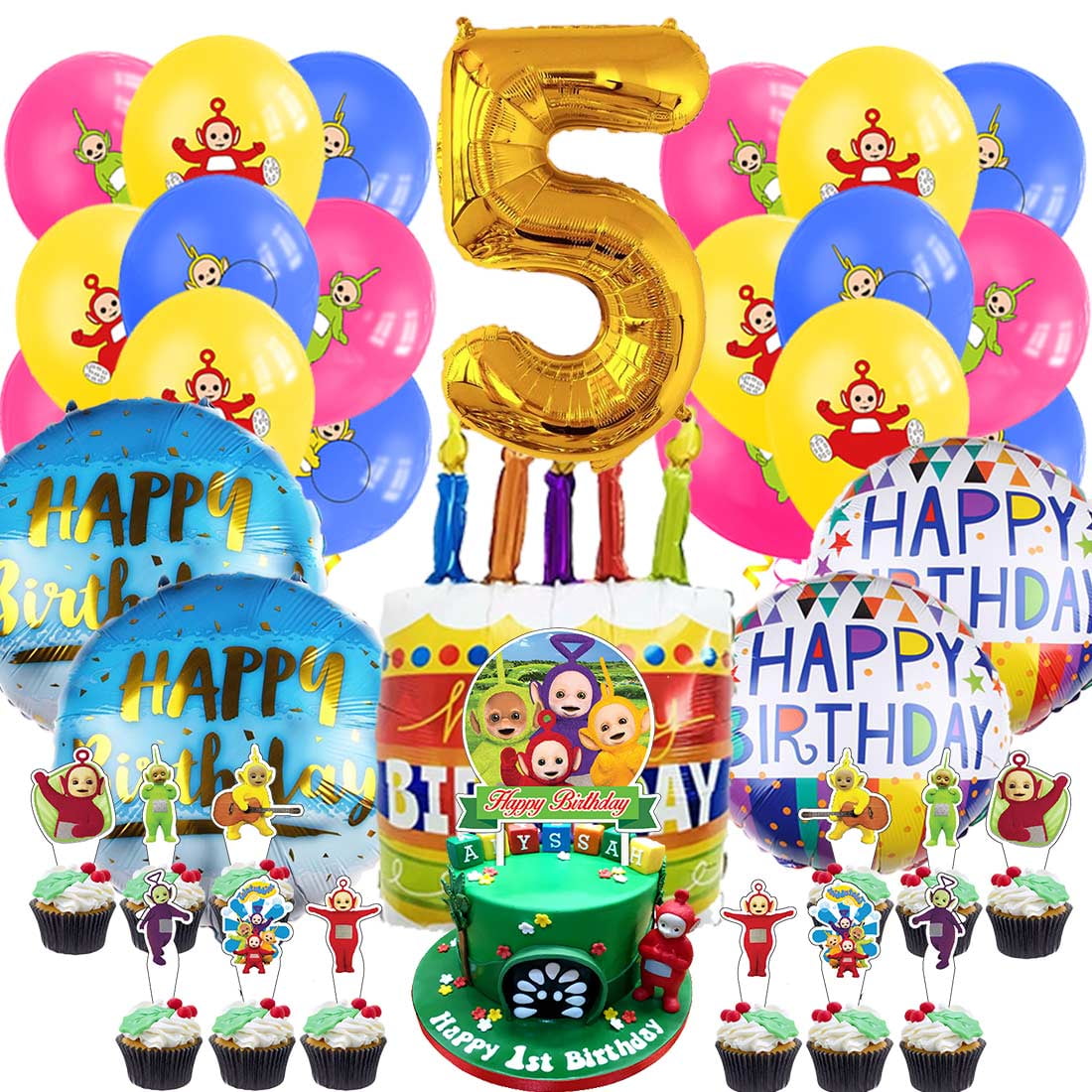 Teletubbies Party Supplies 5th Decor Kit Balloons Birthday Cake Topper ...