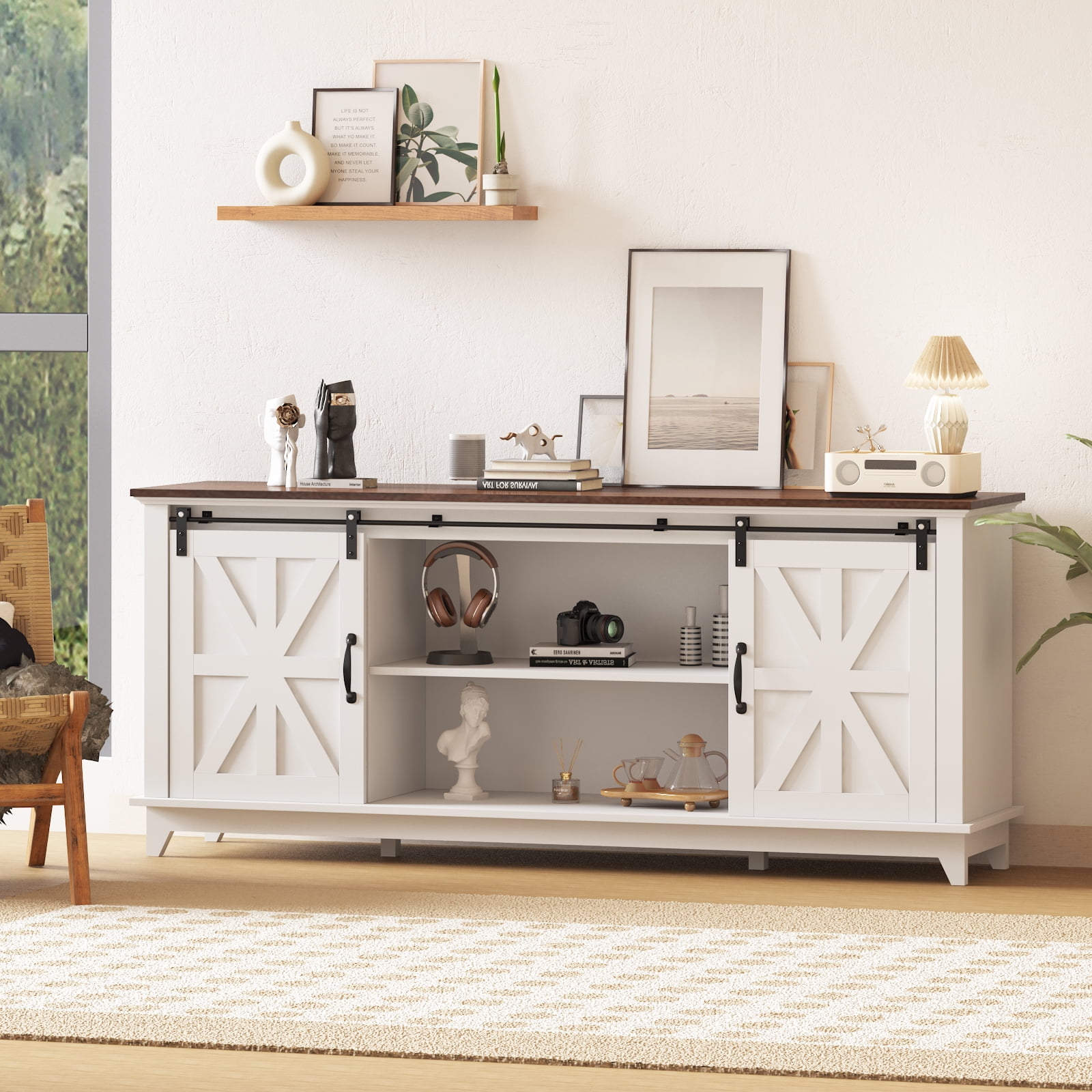 Television Stand with Power Outlets for 75 Inch TVs, 66" Entertainment ...