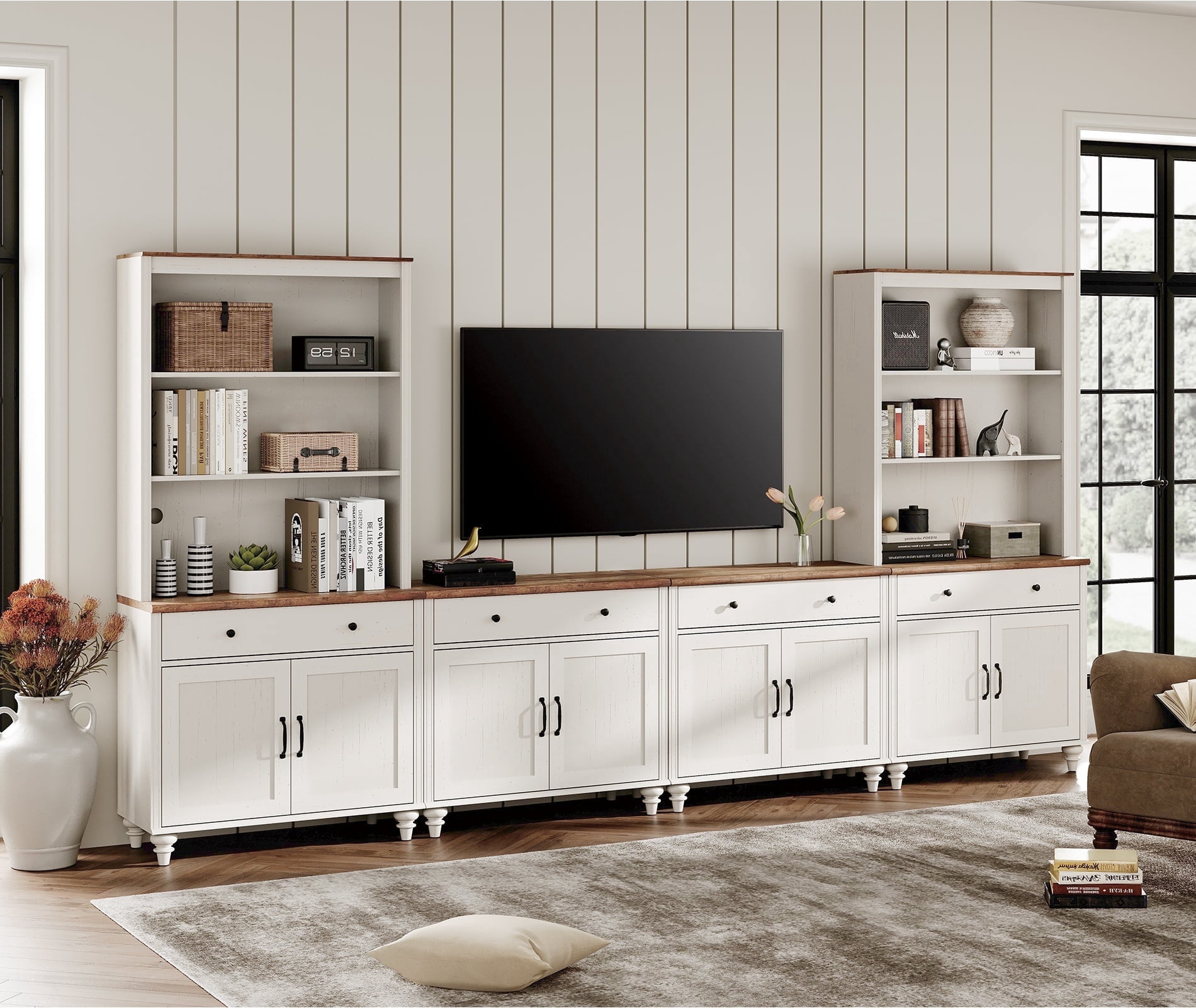 WAMPAT Television Stands with Bookshelves for TVs up to 75", Farmhouse ...