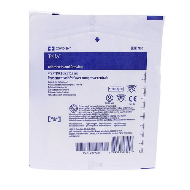 Telfa Adhesive Island Dressing 4 X 4 Inch NonWoven Square White Sterile, 7550- - ONE DRESSING ...