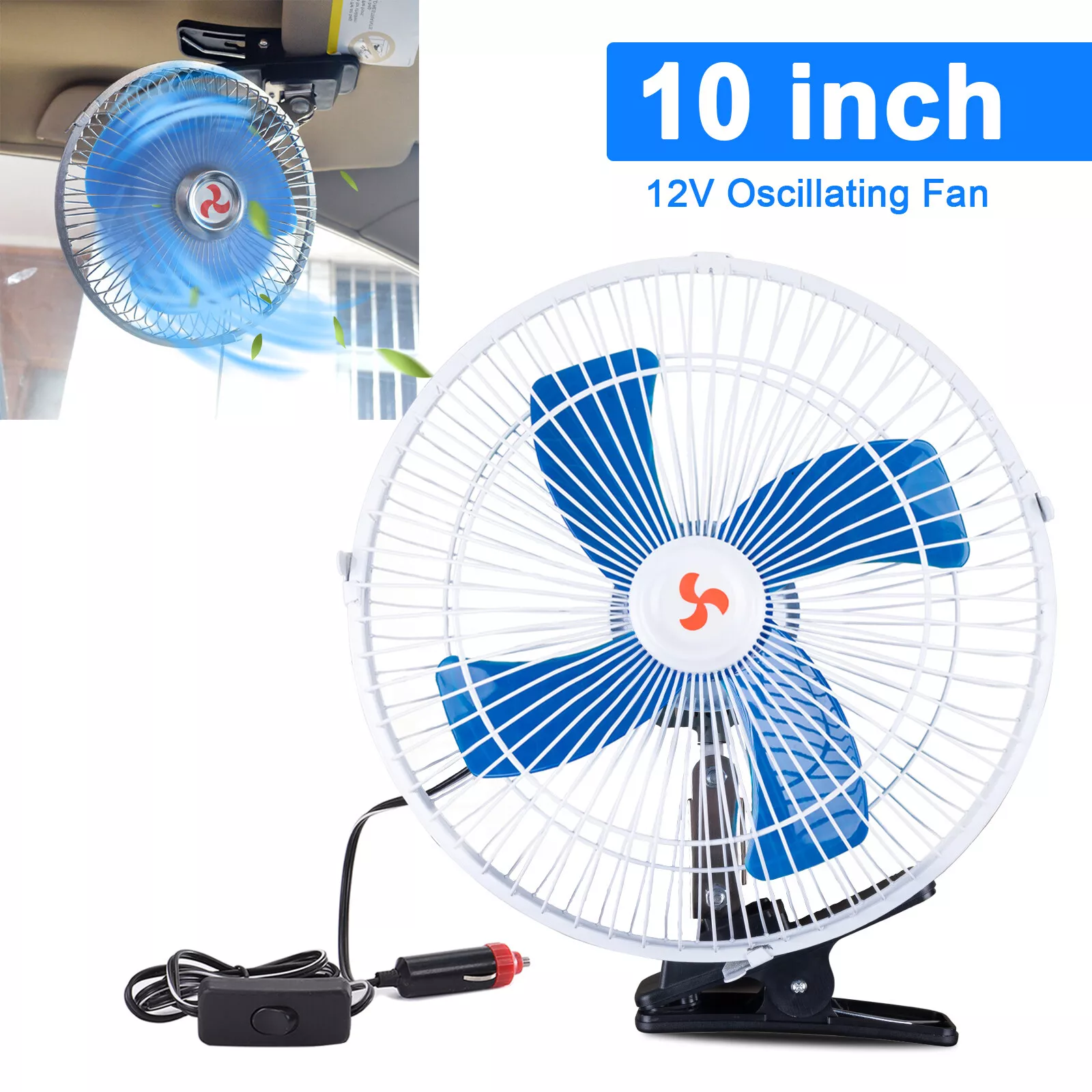 Telimocy 180° Head 12V Portable Oscillating Fan for Car, Truck, RV ...