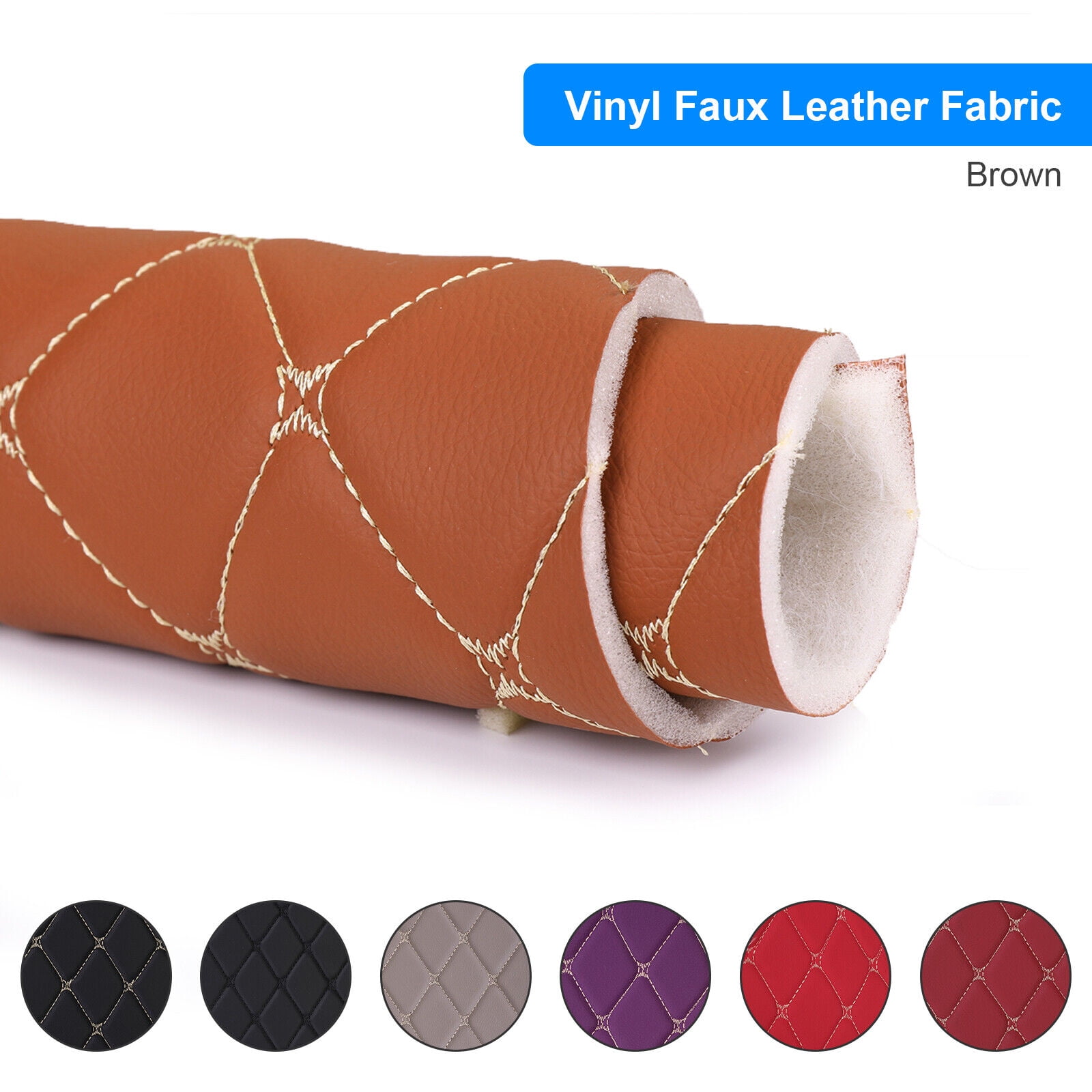 Telimocy 59" W Faux Leather Vinyl Fabric Diamond Quilted Foam Backed ...
