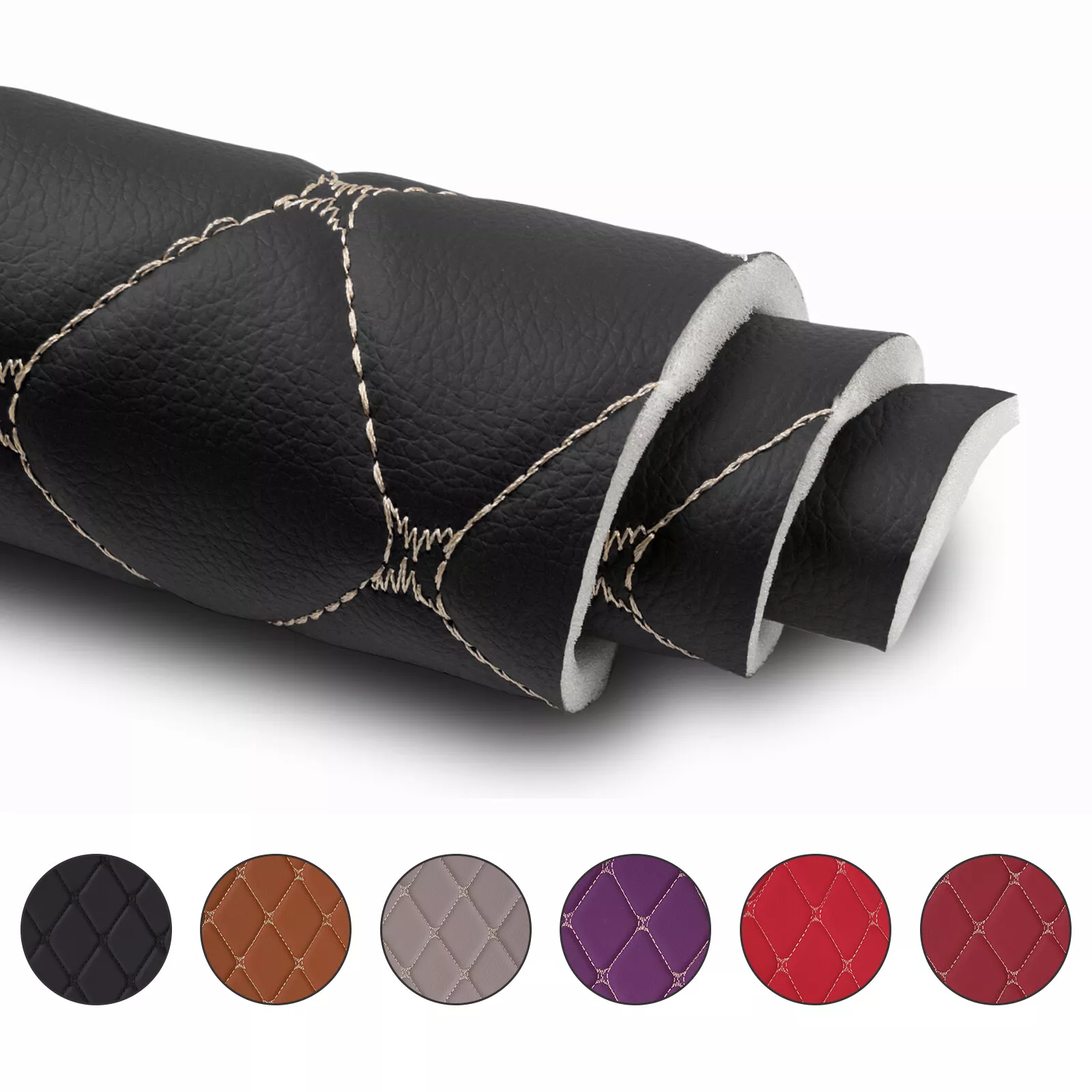 Telimocy Vinyl Faux Leather Fabric Diamond Quilted with 6mm Foam ...