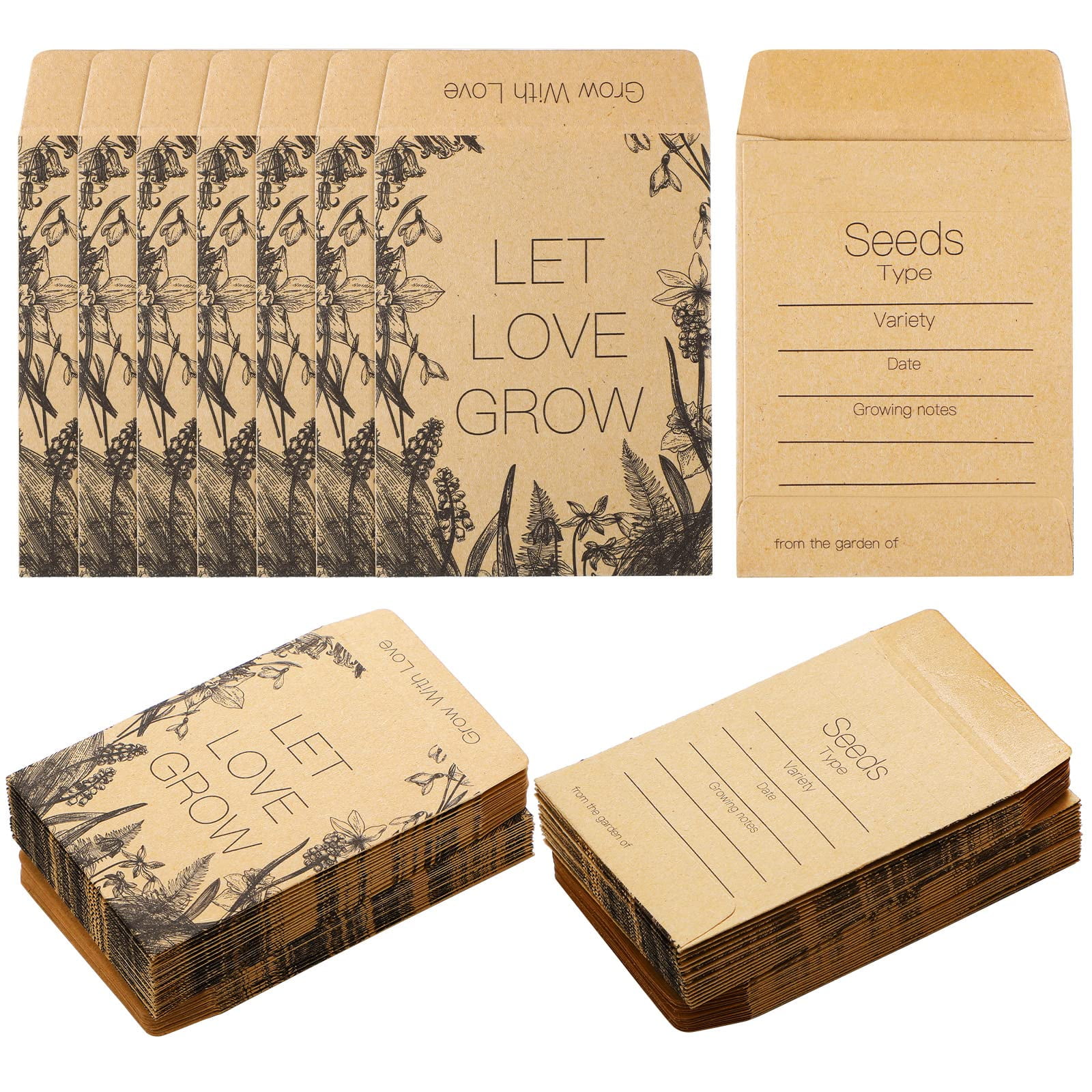 Teling 100 Pcs Let CM31 Love Grow Packets Unfilled Kraft Wedding Favors ...