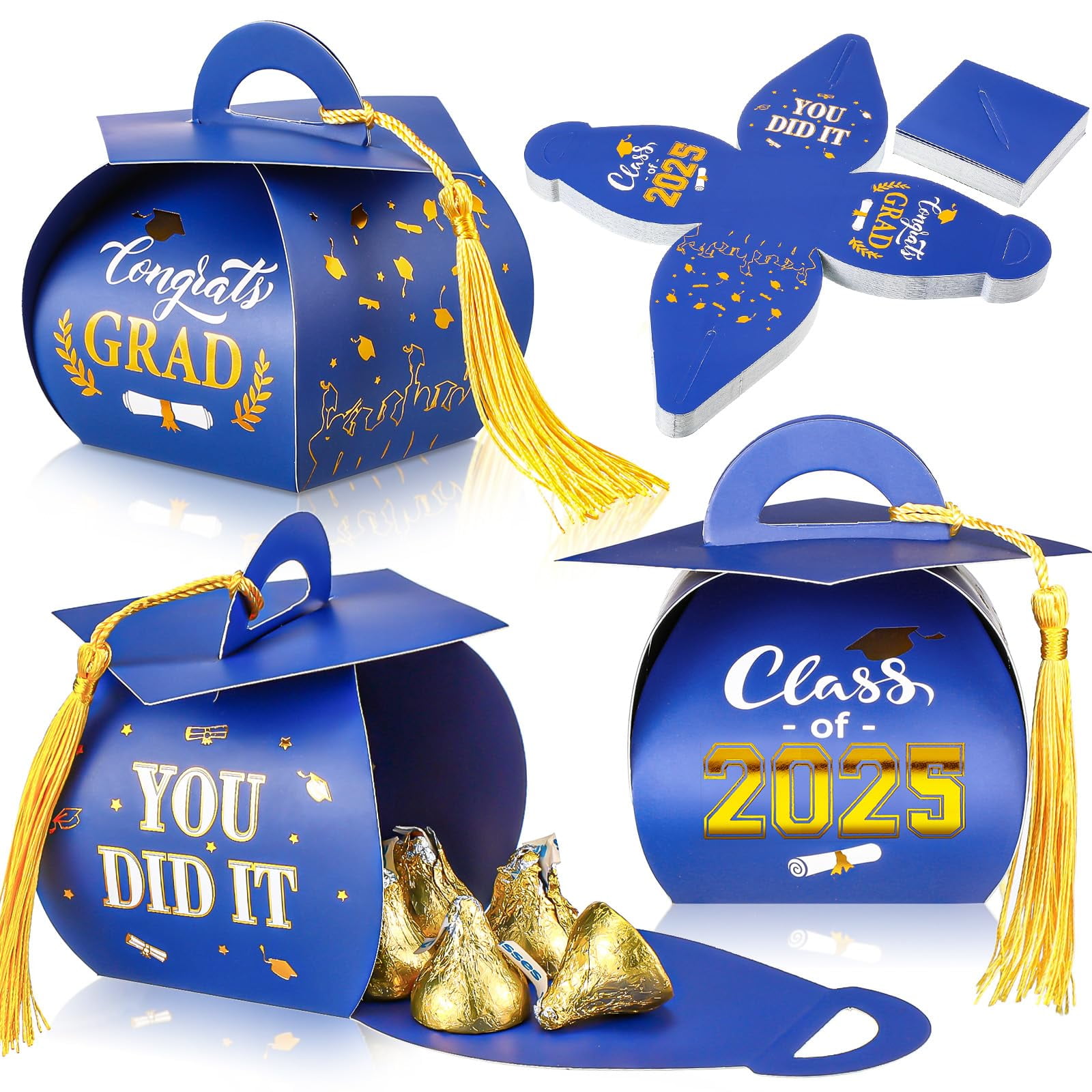 Teling 50 Pcs 2025 RRF12 Graduation Cap Gift Graduation Candy Treat with Gold Tassel Class of ...