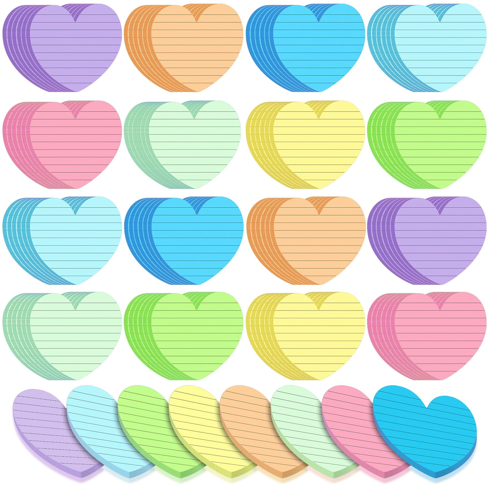 Teling 96 Pcs 4320 Sheets Heart Shaped Sticky Notes Cute Bright ...