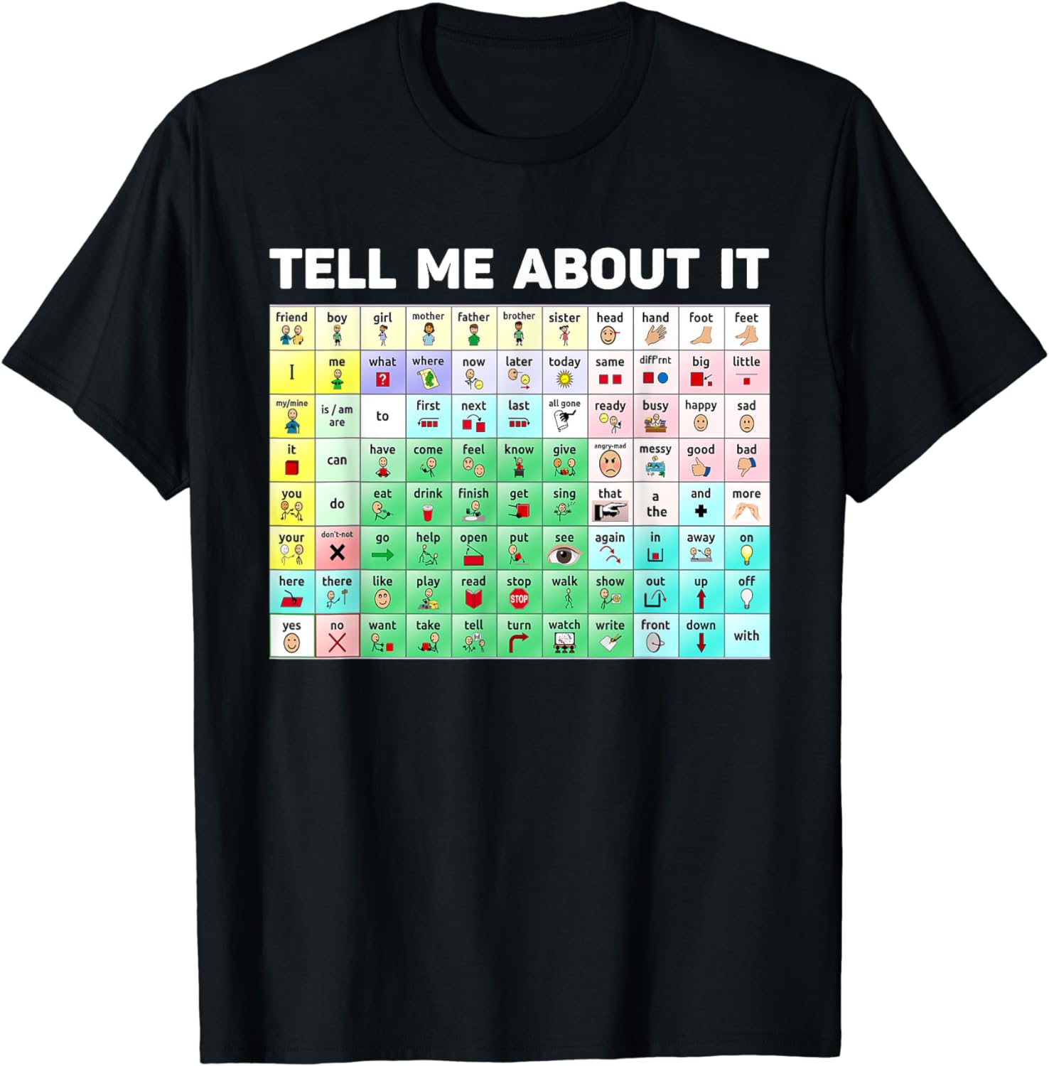 Tell Me About It Speech Language Pathology AAC Sped Teacher T-Shirt ...