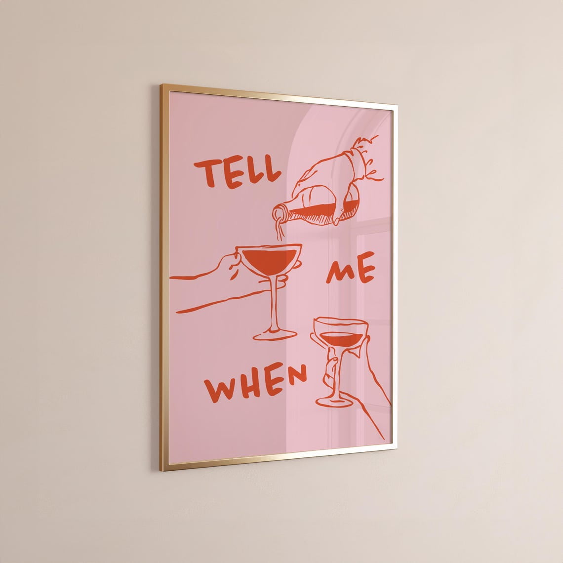 Tell Me When Print Retro Wine Poster, Cheers Printable Art Pink & Red Trendy Wall Art Cin Cin ...