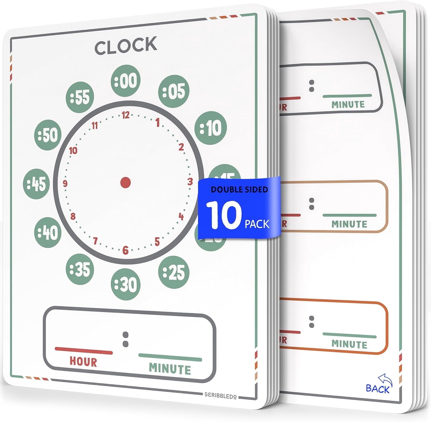 Scribbledo Telling Time Dry Erase Sheets, Learning Clock Whiteboards ...