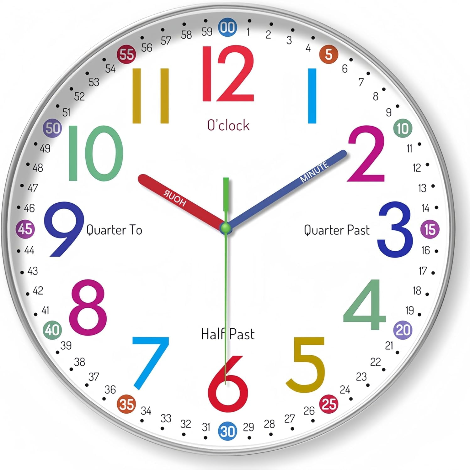 Telling Time Clock - NonTicking Cute Wall Watch Clock - Silent Analog ...