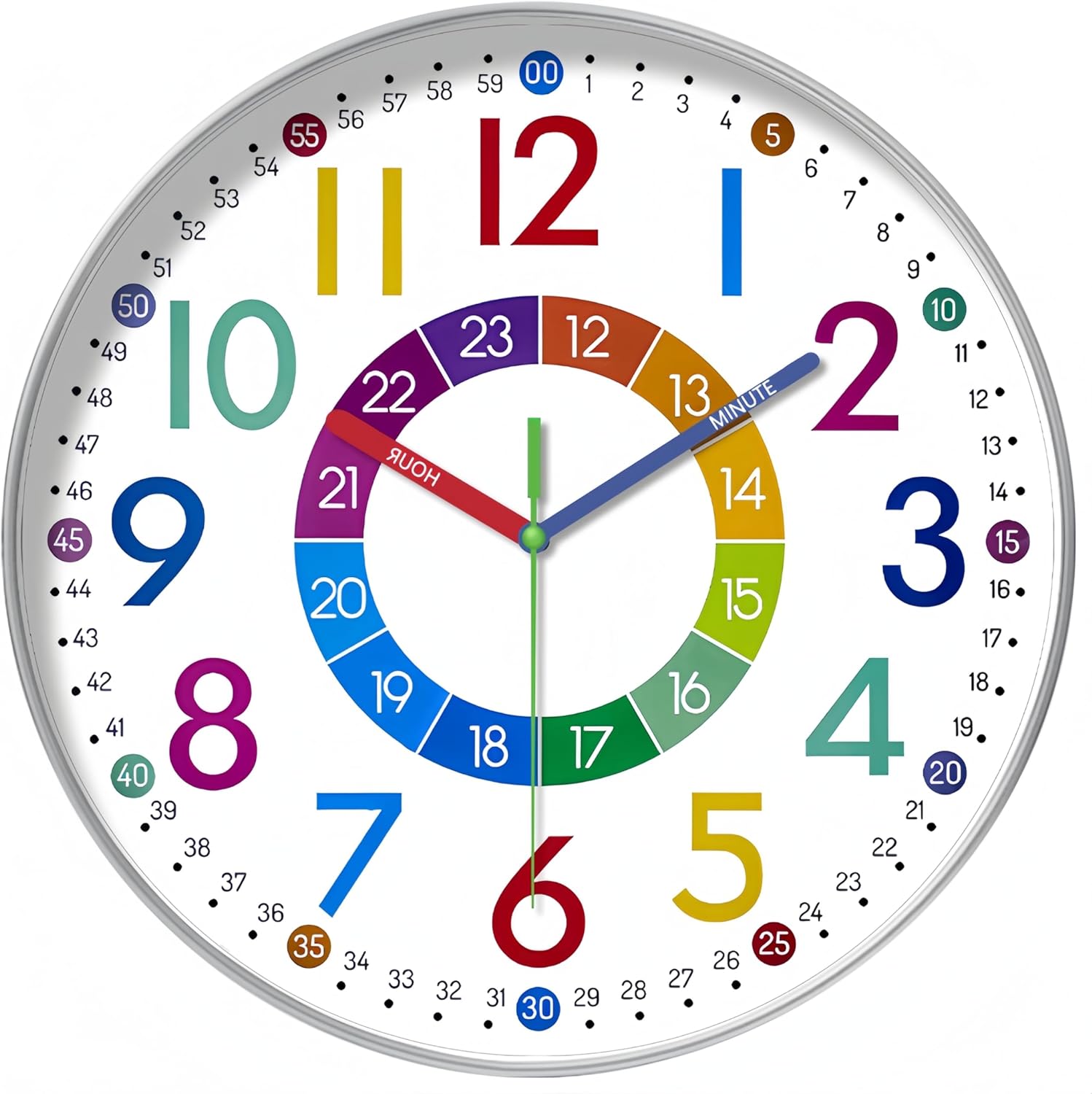 Telling Time Clock - NonTicking Cute Wall Watch Clock - Silent Analog ...