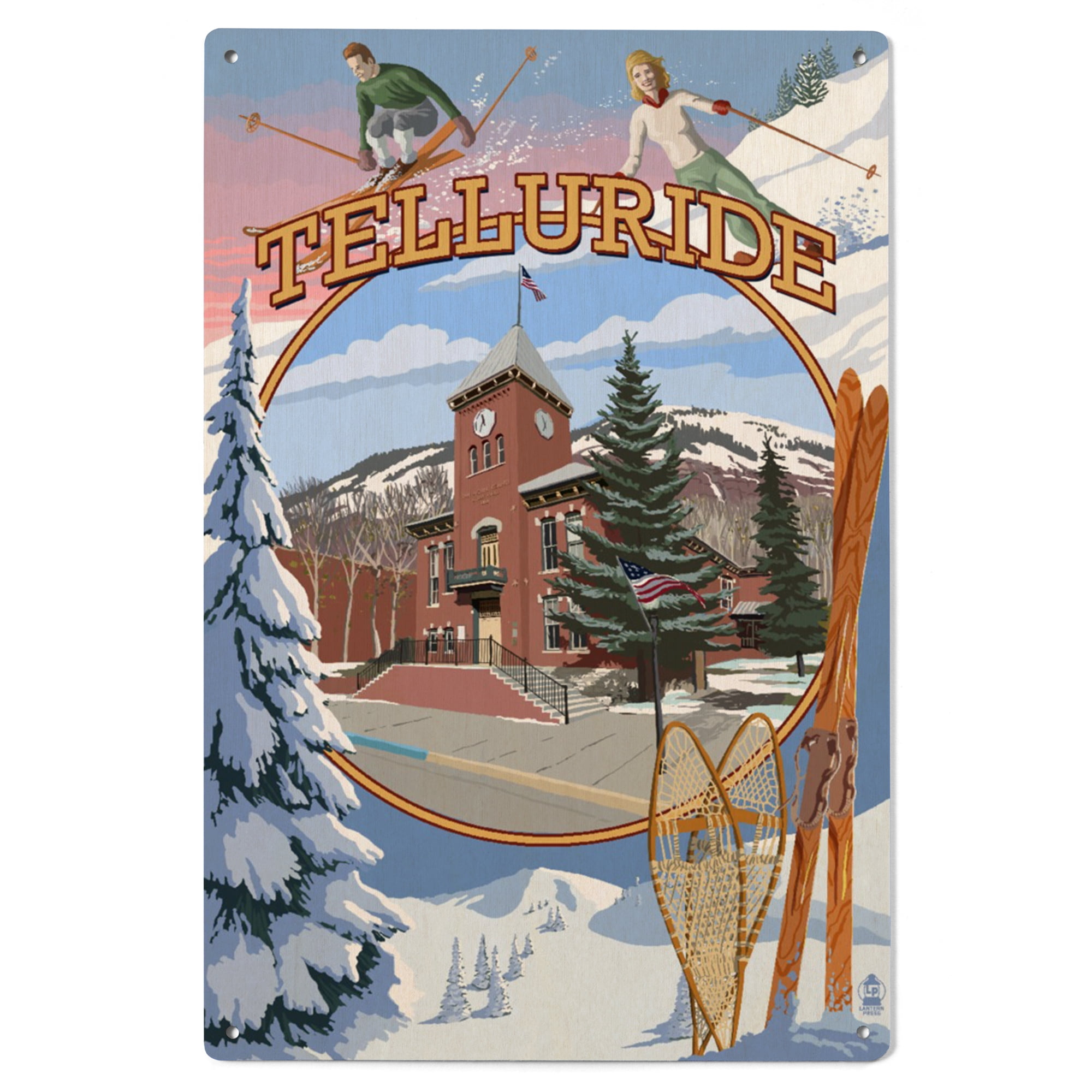 Telluride, Colorado, Ski Scene Montage Birch Wood Wall Sign (6x9 Rustic ...