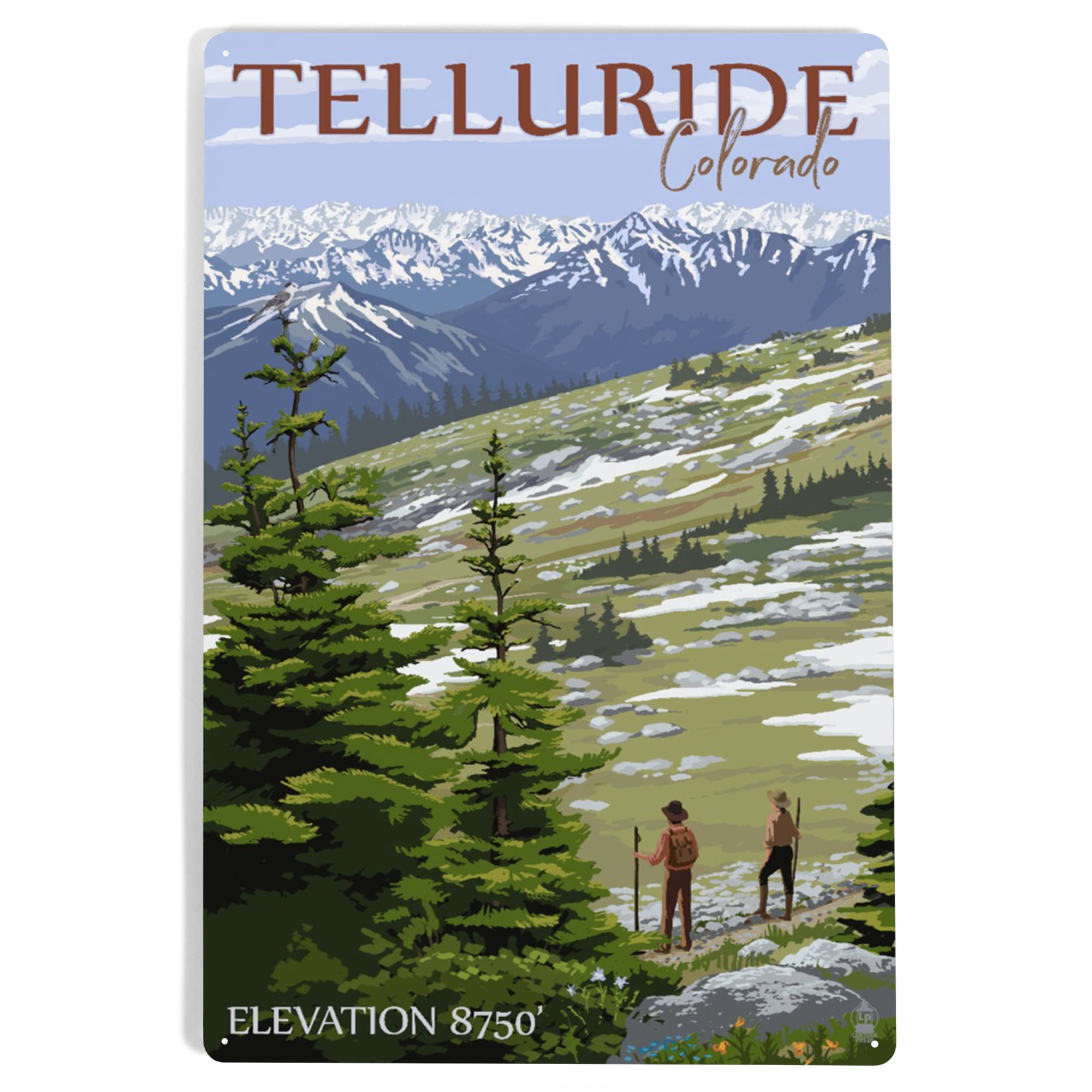 Telluride, Colorado, Trail Ridge Road and Hikers (12x18 Aluminum Art ...