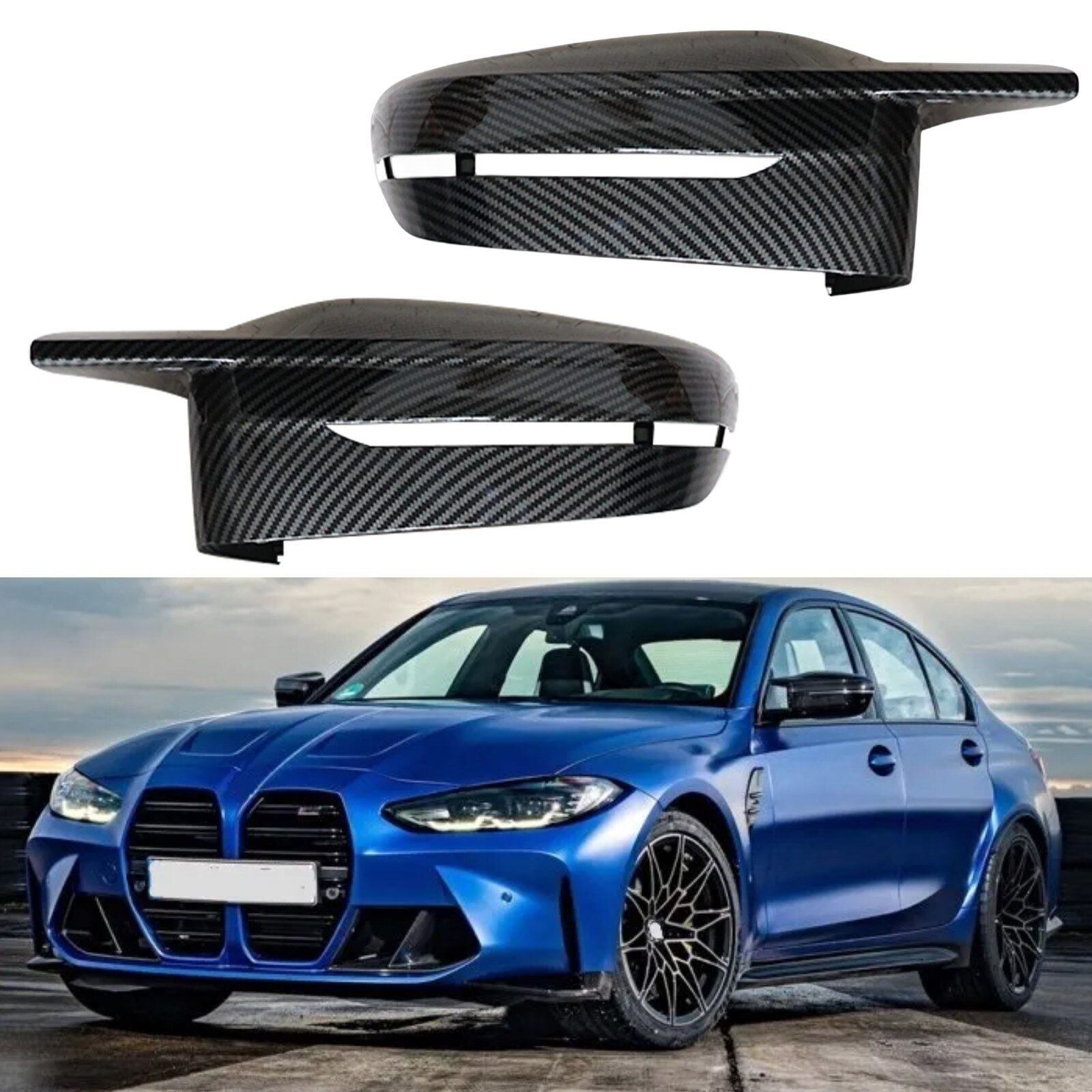 Telyswee 1 Pair Carbon Fiber Rearview Mirror Cover Caps Replacement ...