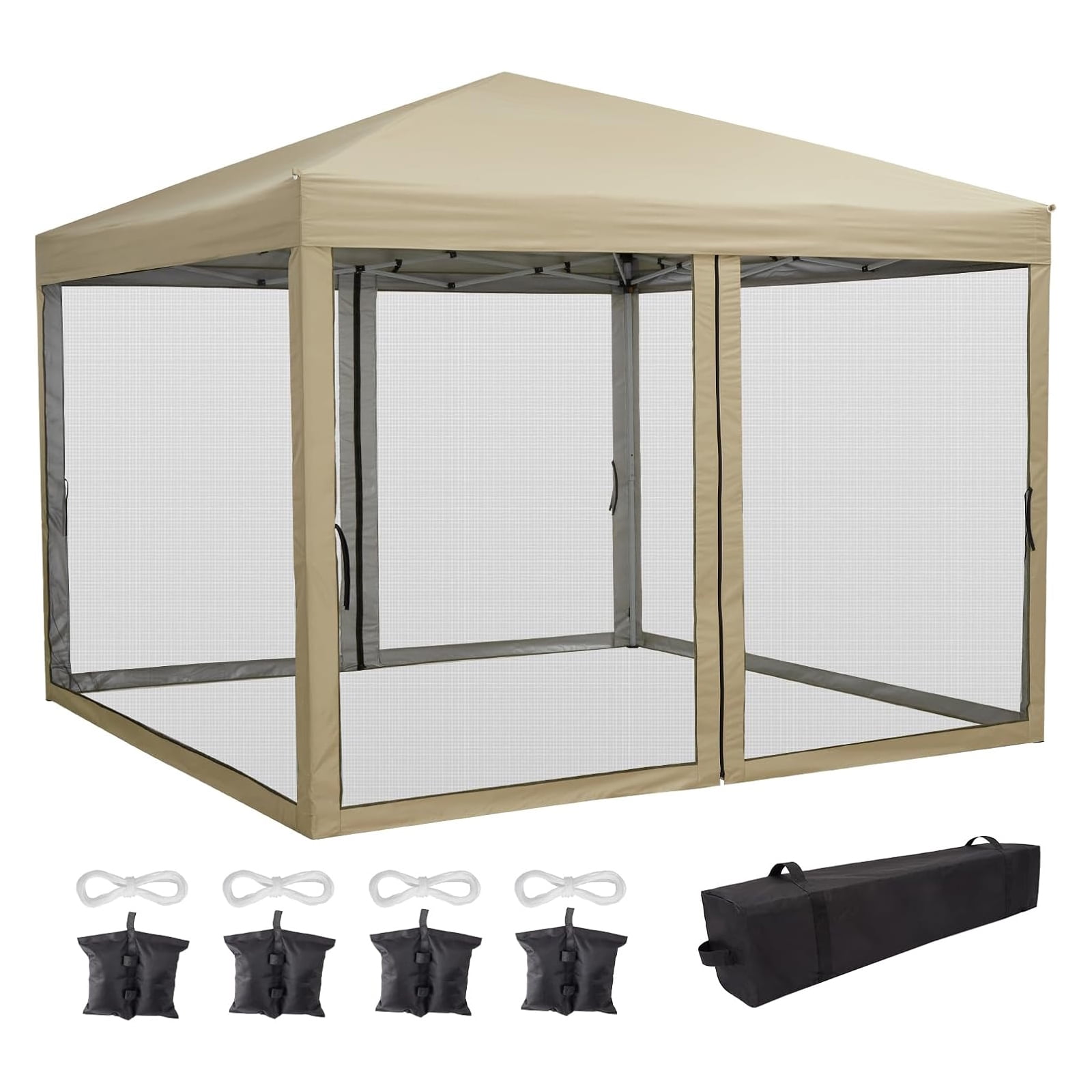 Telyswee 10'x10' Pop-up Canopy Tent Outdoor Screen House Room with Mesh ...