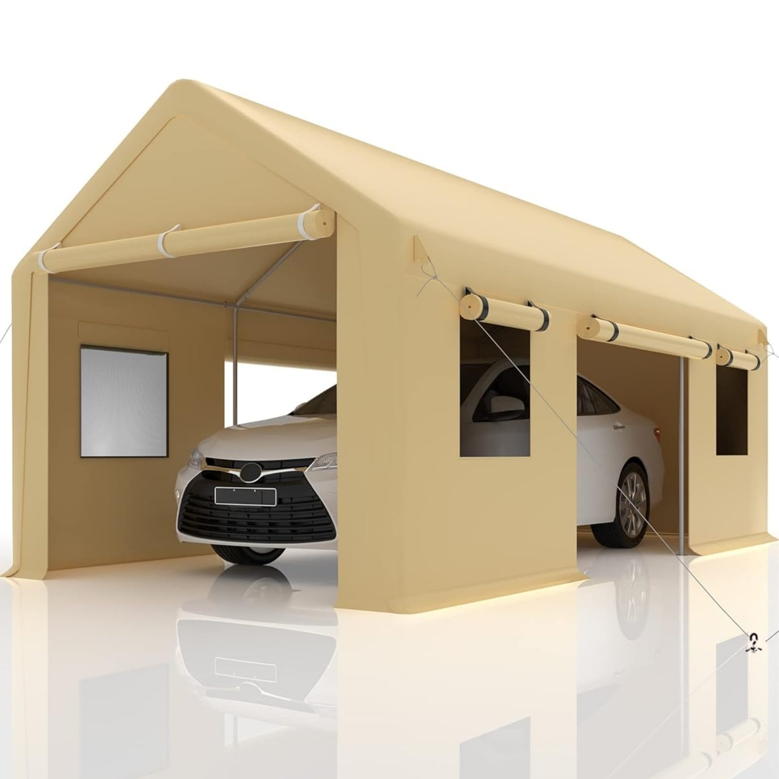 Telyswee 10'x20' Heavy-Duty Outdoor Carport with Detachable Sidewalls ...