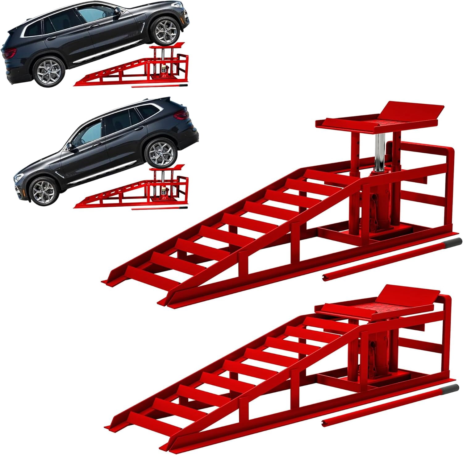 Telyswee 2 Pack 5T Hydraulic Car Ramps 11000lbs Low Profile Car Lift ...