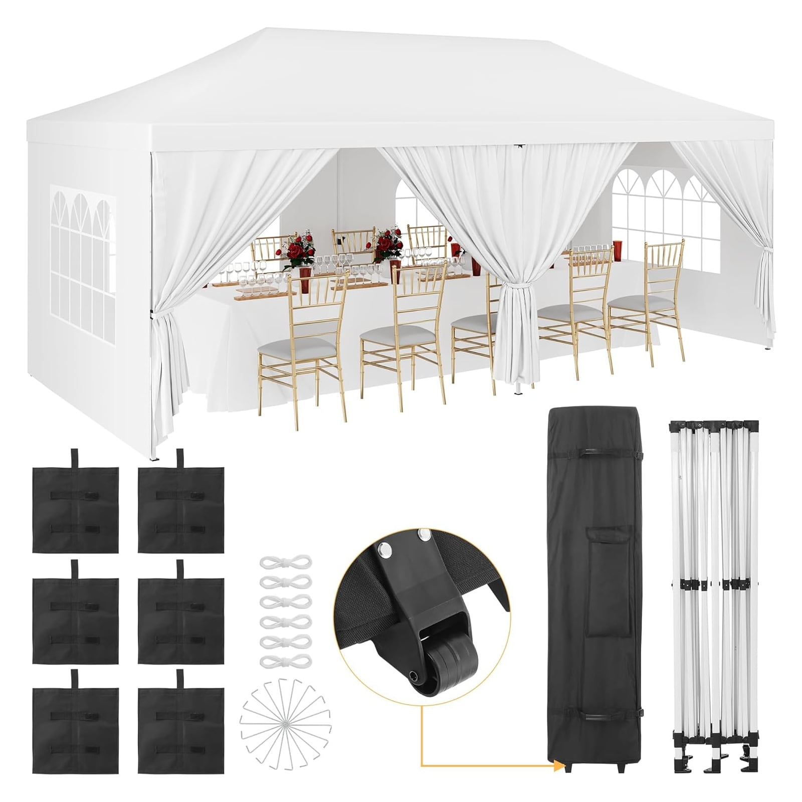 Telyswee 20'x10' Pop up Canopy with 6 Removable Sidewalls, Outdoor Canopy Tents for Party ...