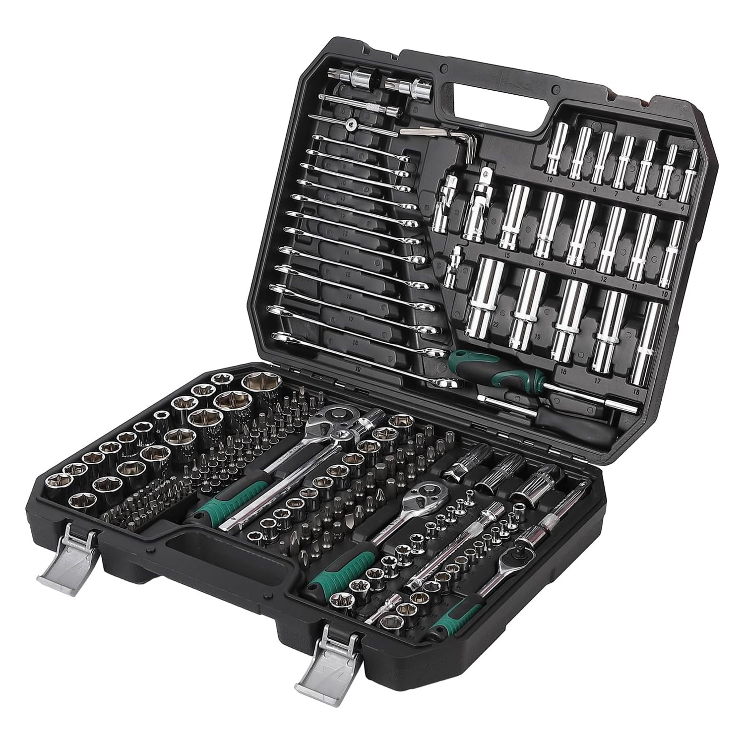 Telyswee 216pcs Mechanics Tools Kit and Socket Set, 1/2, 1/4, 3/8 Drive ...