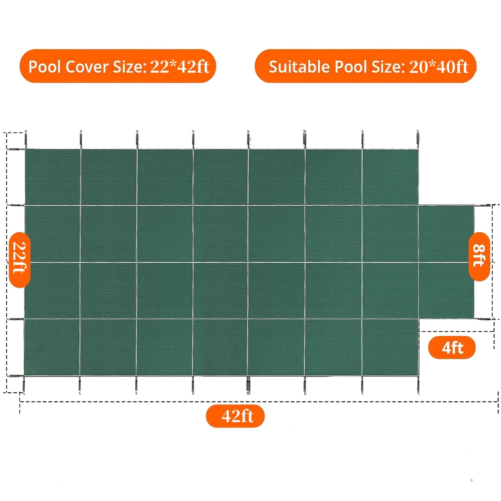 Telyswee 22' x 42' Rectangle Mesh In-Ground Pool Safety Cover with 4' x ...