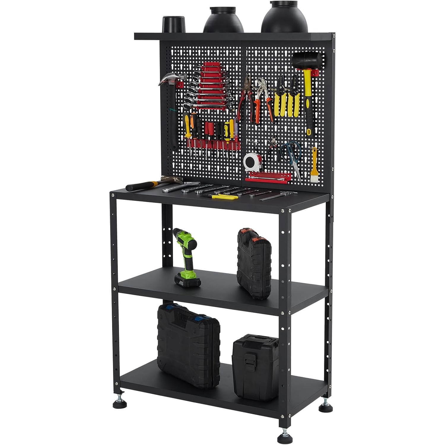 Telyswee 32" Workbench, Heavy-Duty Work Table Organizer with Pegboard ...