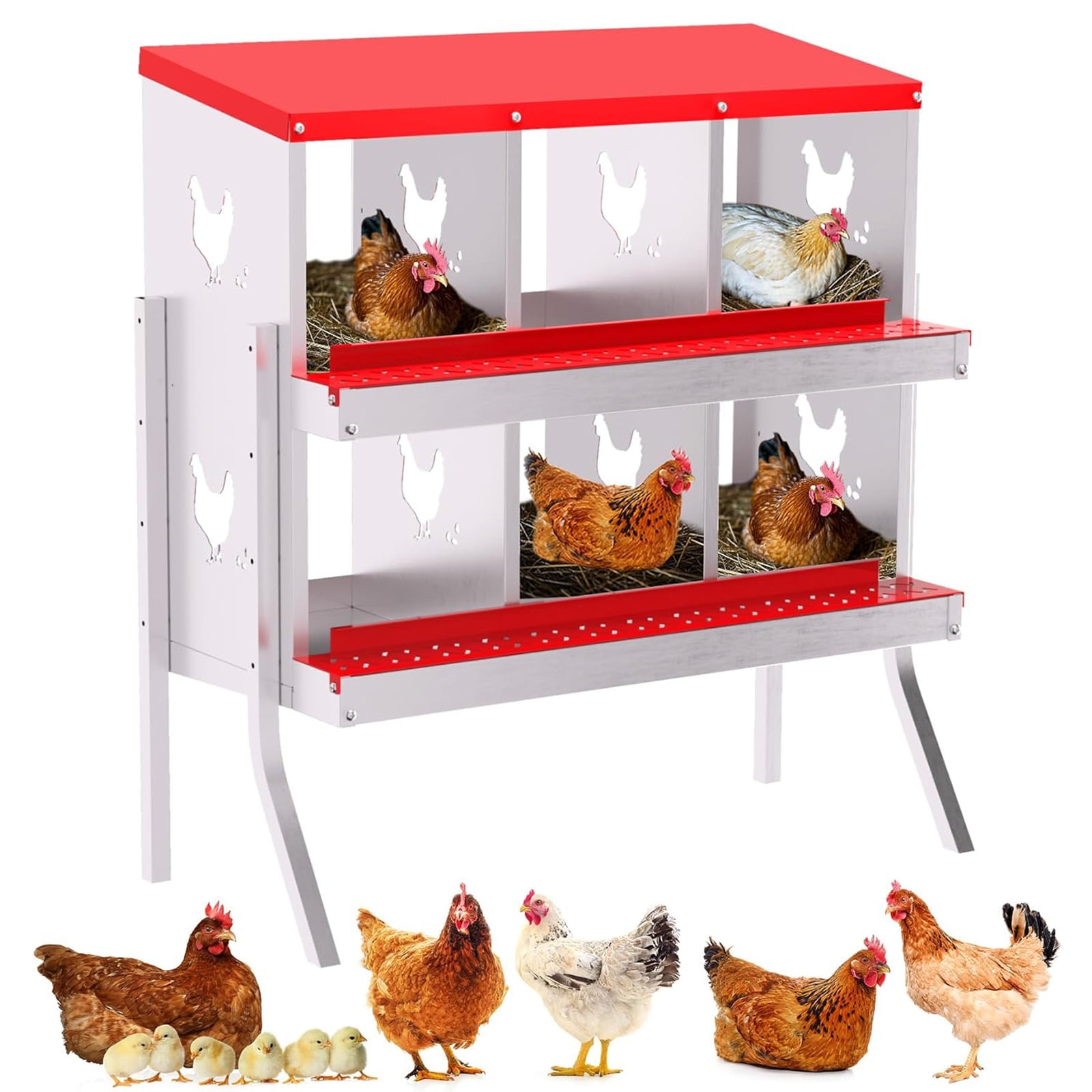 Telyswee Chicken Nesting Box 6 Compartments Laying Boxes with Leg ...