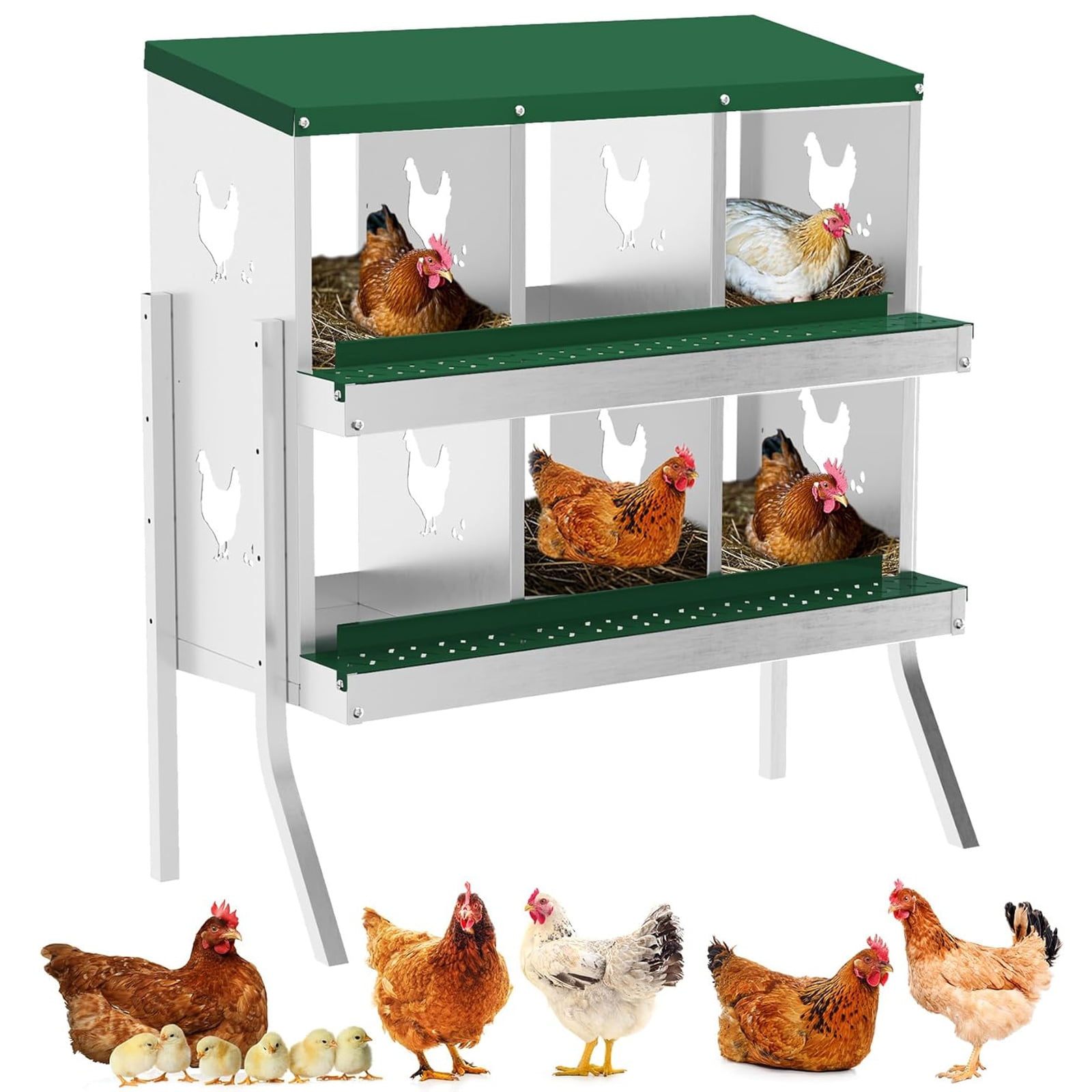 Telyswee Chicken Nesting Box 6 Compartments Laying Boxes with Leg ...