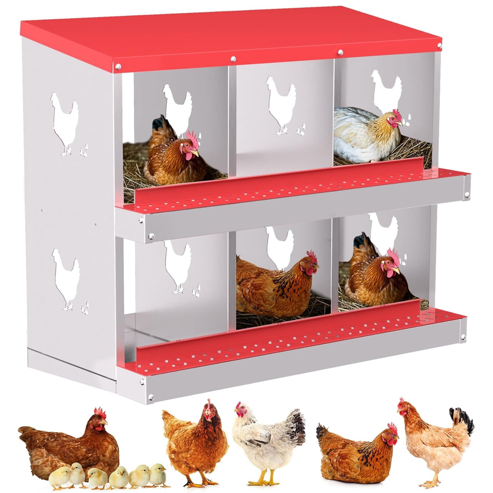 Telyswee Chicken Nesting Box 6 Compartments Laying Boxes, Metal Chicken ...