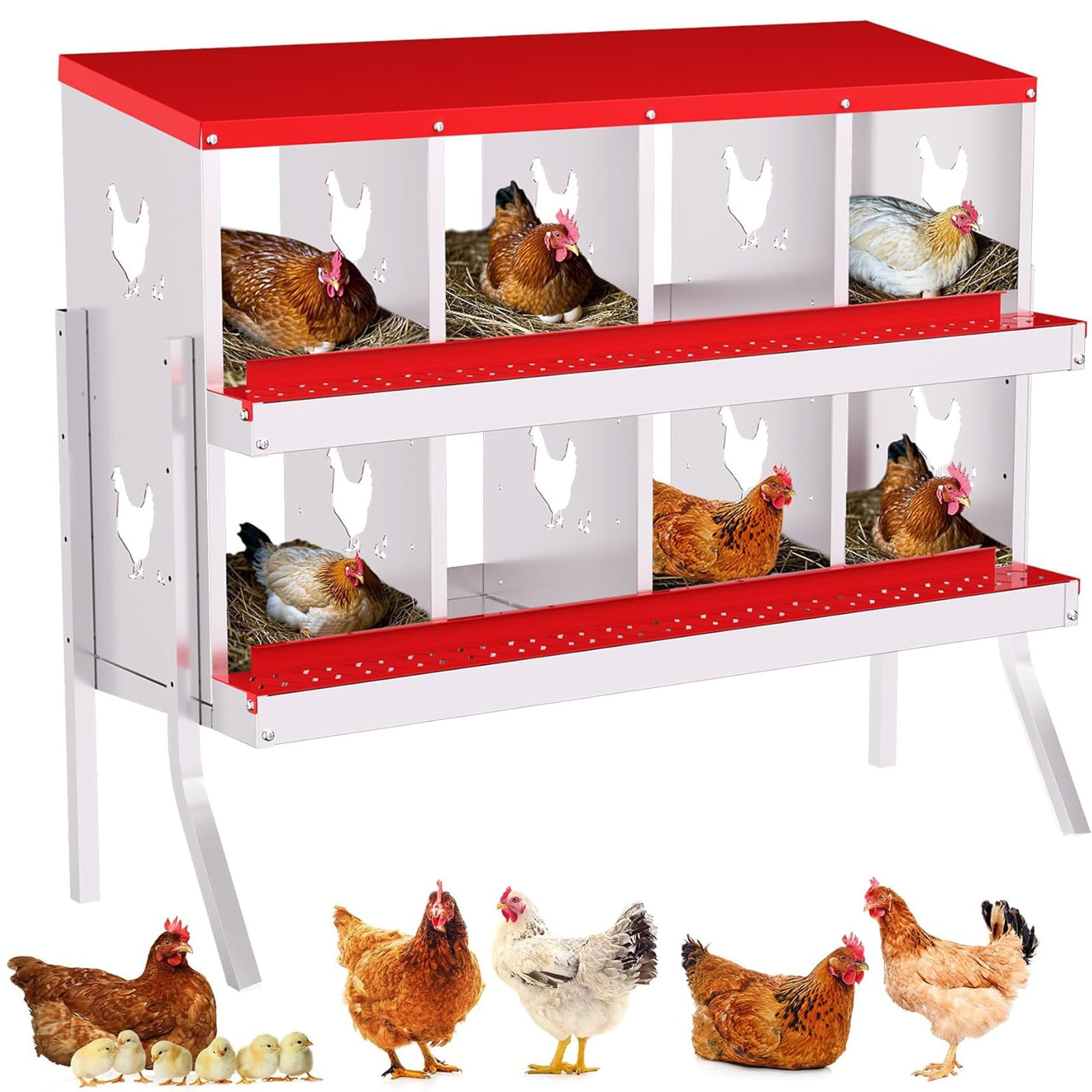 Telyswee Chicken Nesting Box 8 Compartments Laying Boxes with Leg ...