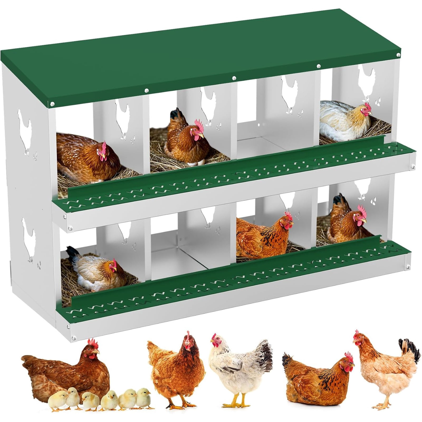 Telyswee Chicken Nesting Box 8 Compartments Laying Boxes, Metal Chicken ...