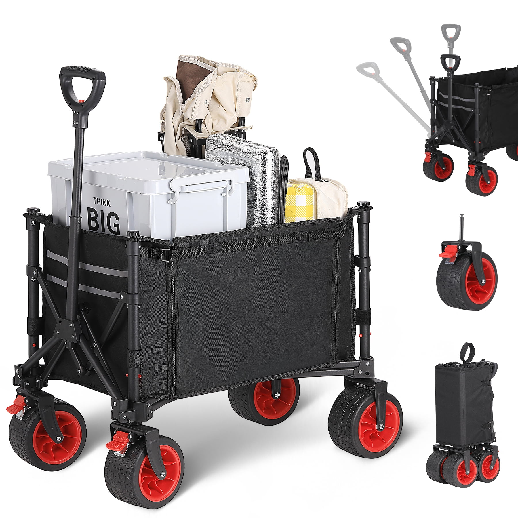 Telyswee Collapsible Wagon Cart, Folding Travel Cart with All-Terrain ...