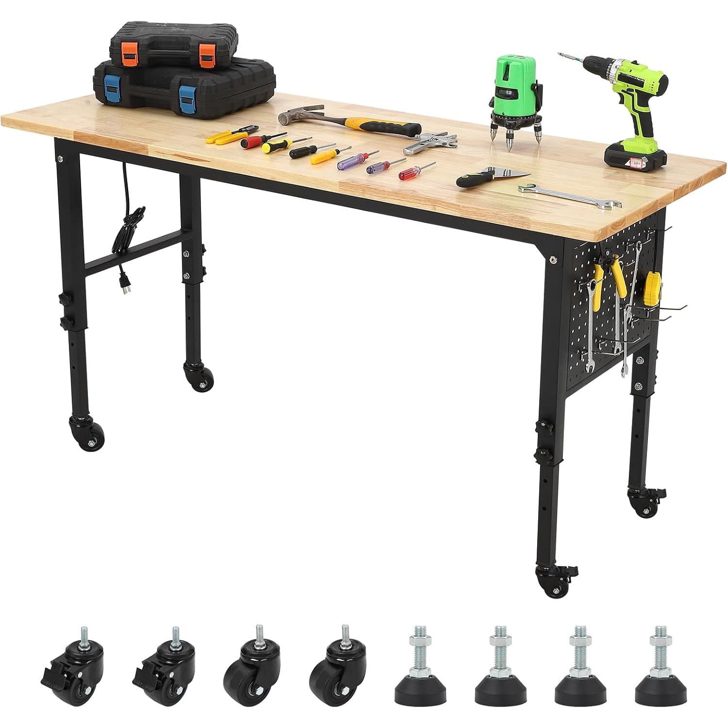 Telyswee Garage Workbench with Wheels, Adjustable Height Work Bench ...