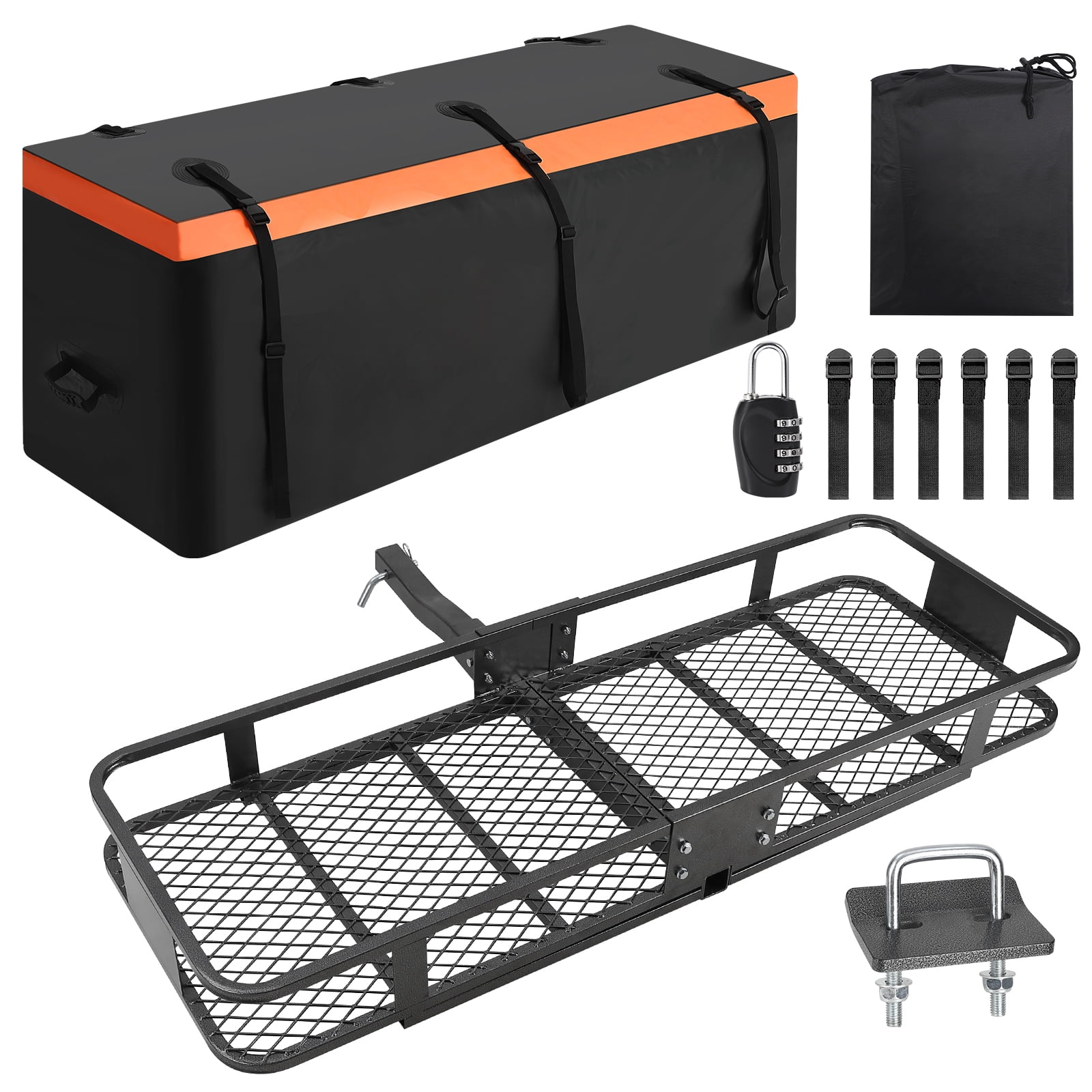Telyswee Hitch Mount Cargo Carrier Basket 60" x 20" x 5.9"+Waterproof ...