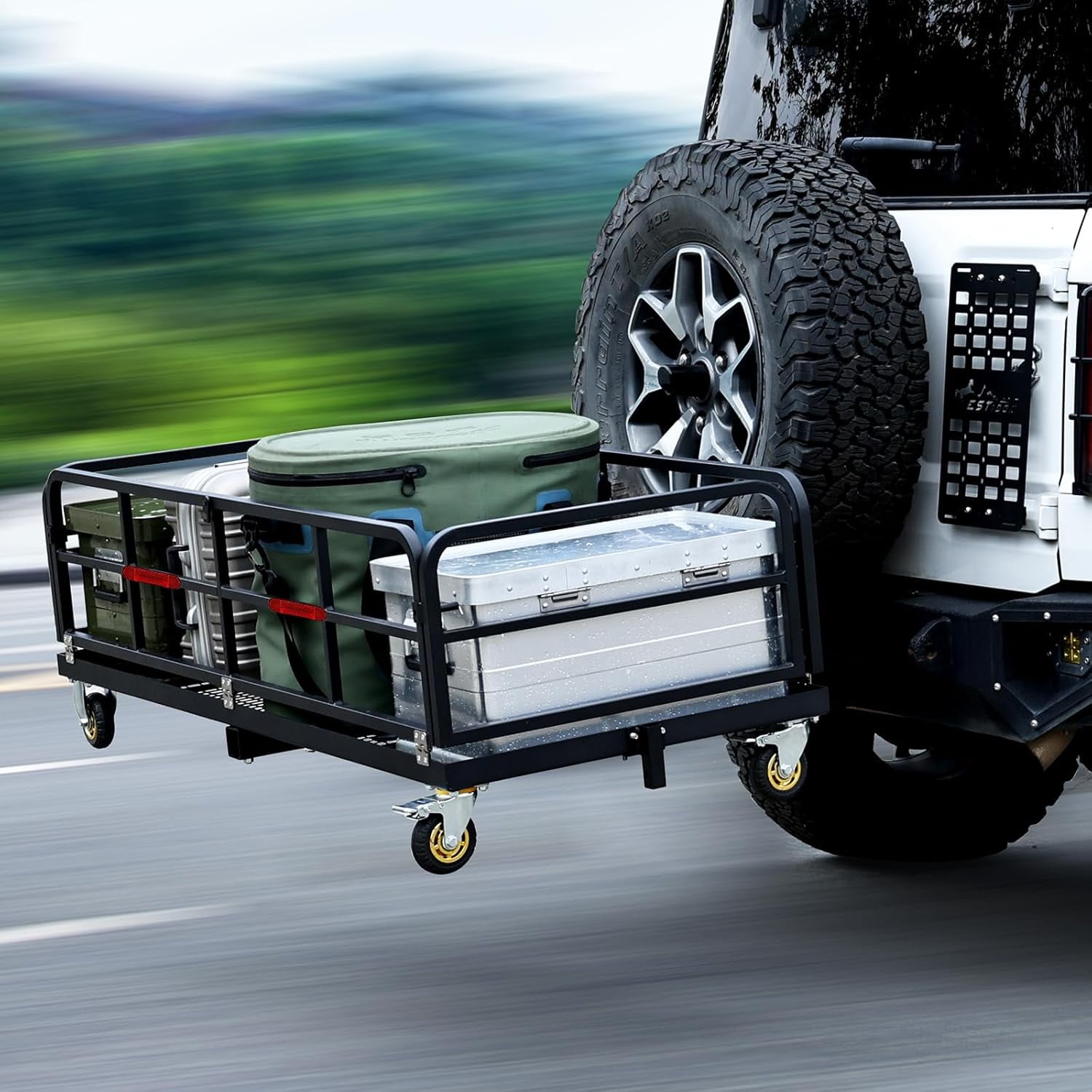 Telyswee Hitch-Mounted Cargo Carrier Basket 60" x 26" 750Lbs Folding ...