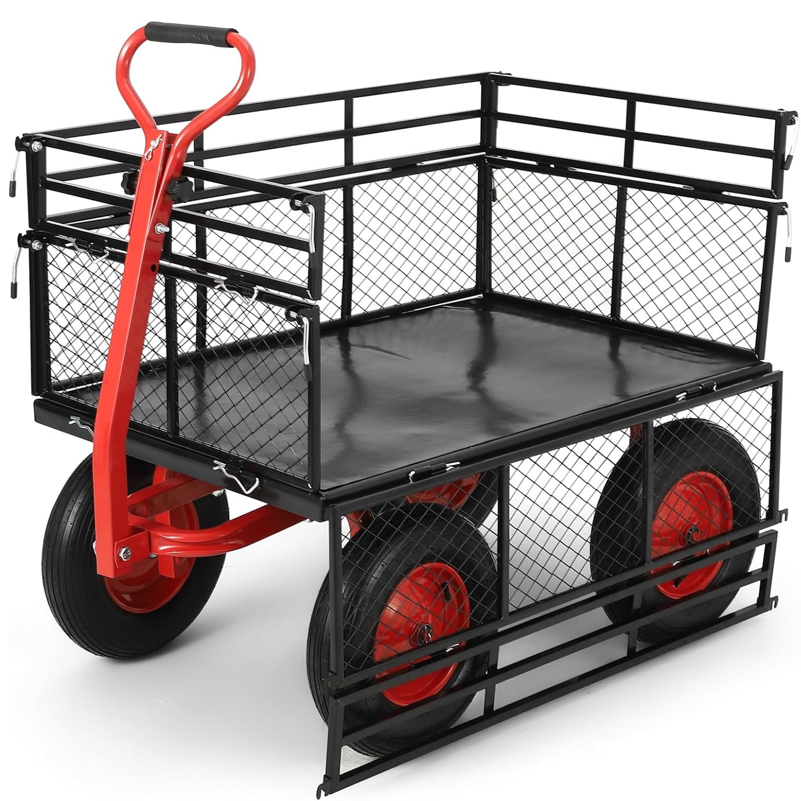 Telyswee Mesh Steel Garden Dump Cart with Removable Sides and 16 inch ...