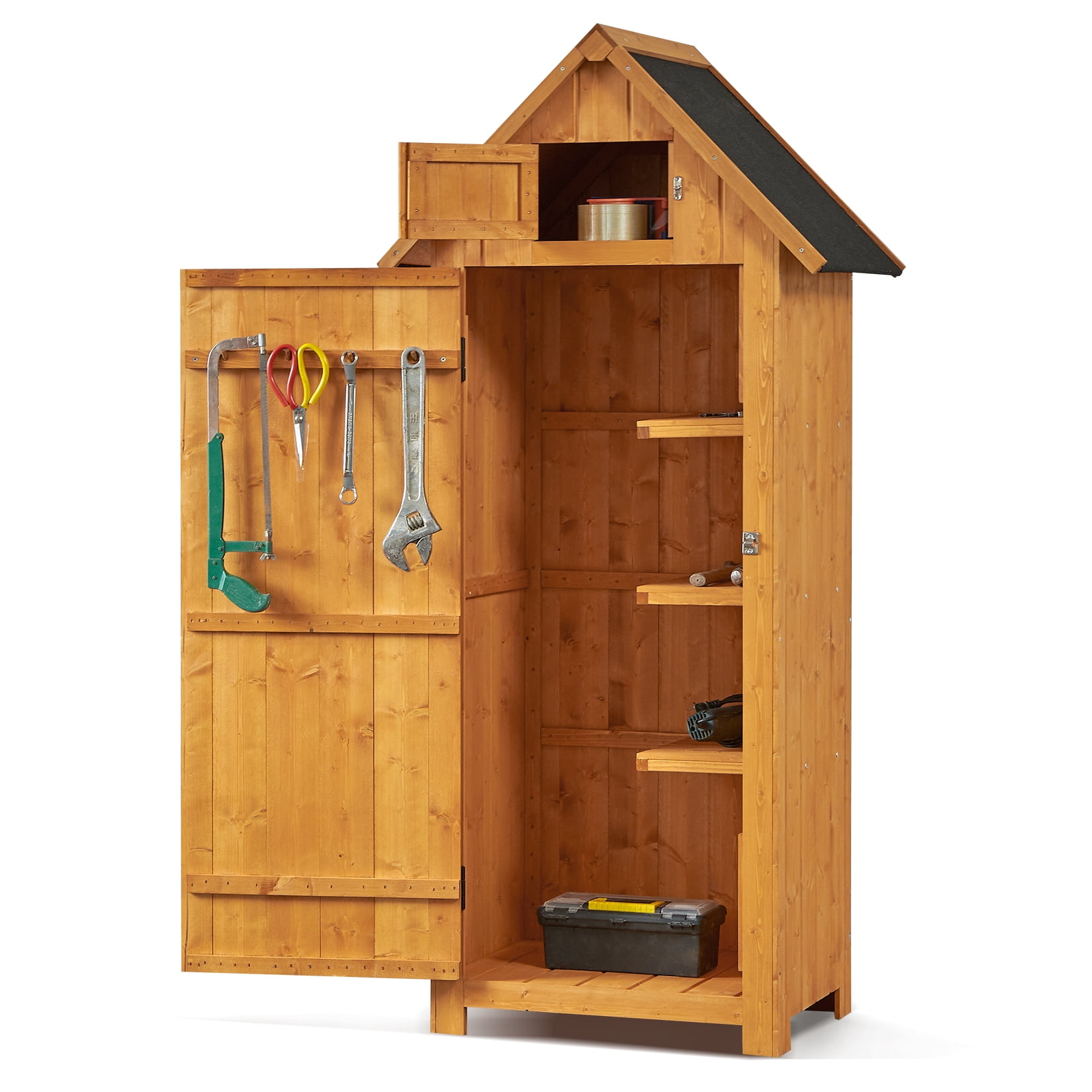 Telyswee Outdoor Wooden Storage Shed, Outside Storage Cabinet Weather ...