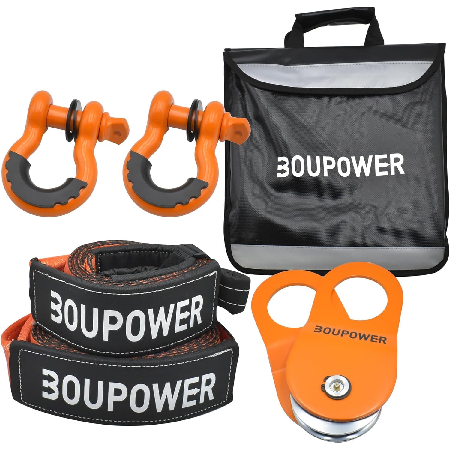 Telyswee Off Road Winch Recovery Kit, 10 Ton Heavy Duty Snatch Block ...