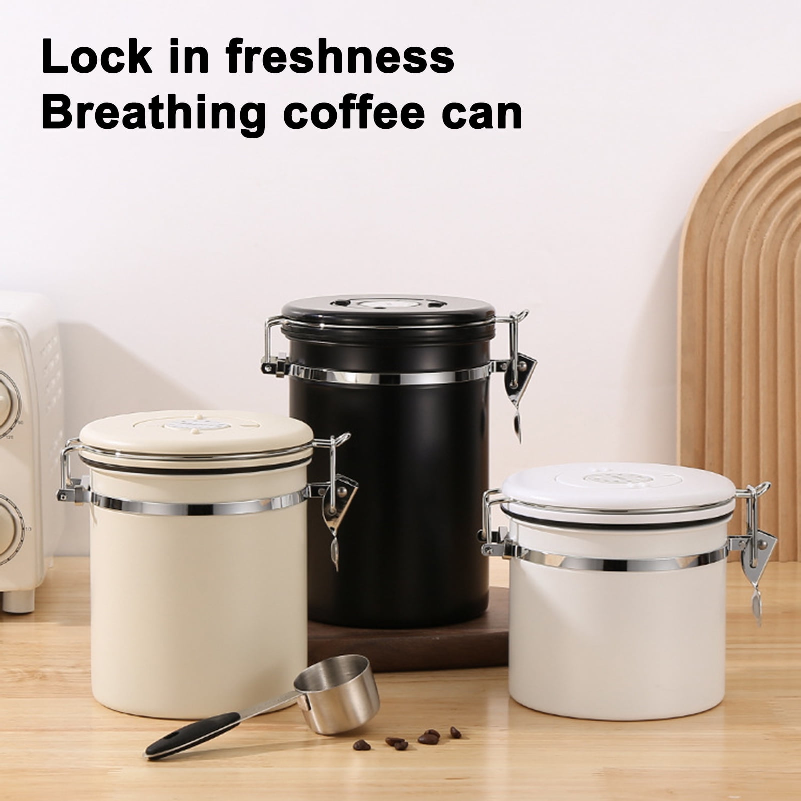 Temacd 1.2L/1.5L 1 Set Coffee Bean Storage Jar Stainless Steel Coffee ...