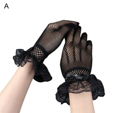 Women's Lace Fingerless Wrist Ruffle Gloves, One Size, Black - Walmart.com